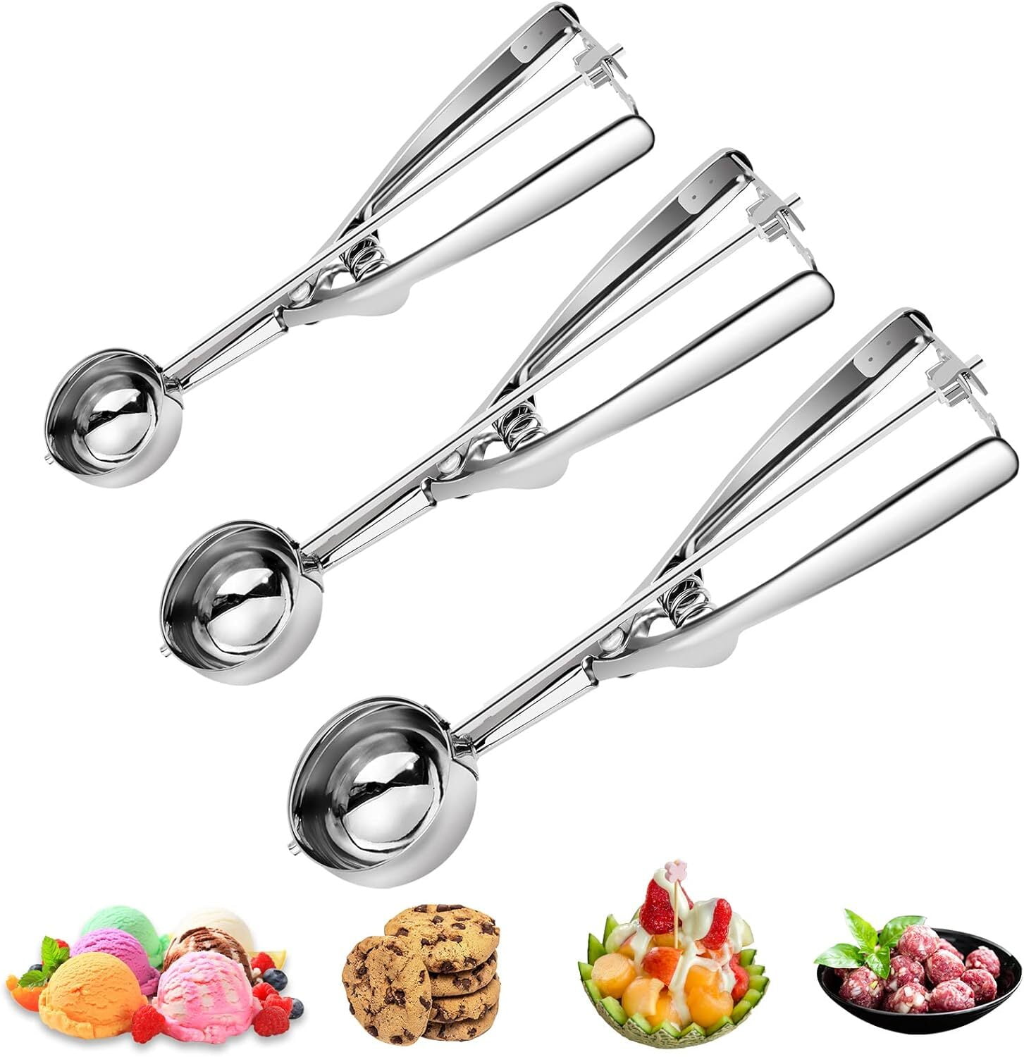 Ice Cream Scoop 3pcs Cookie Scoop Set Stainless Steel Cookie Scoops