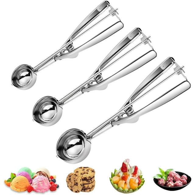 Ice Cream Scoop, 3Pcs Cookie Scoop Set, Stainless Steel Cookie Scoops for Baking Set of 3 ...