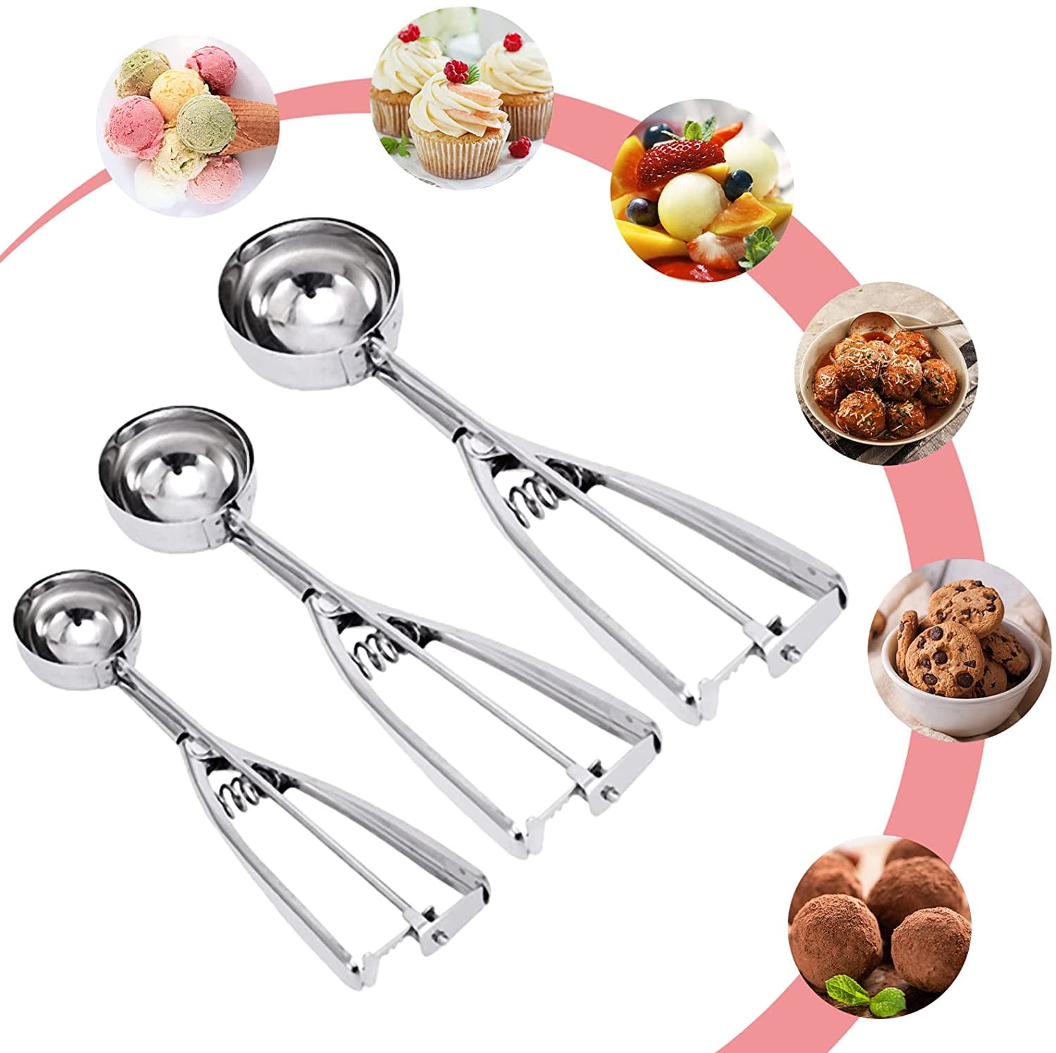 Walmart 3-Piece Stainless Steel Ice Cream & Cookie Scooper Set, Dough ...