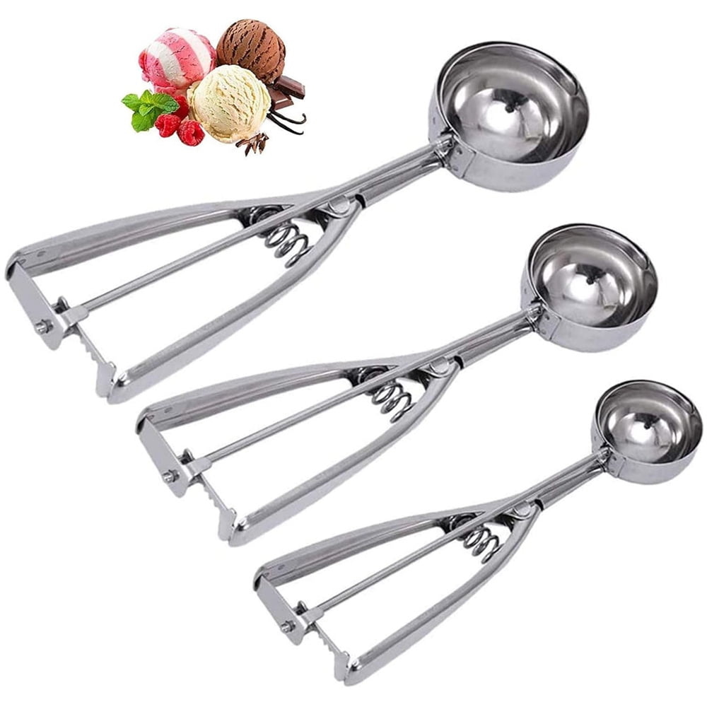 Ice Cream Scoop Set,3 Pack Cookie Dough Scoops for Baking,Stainless ...