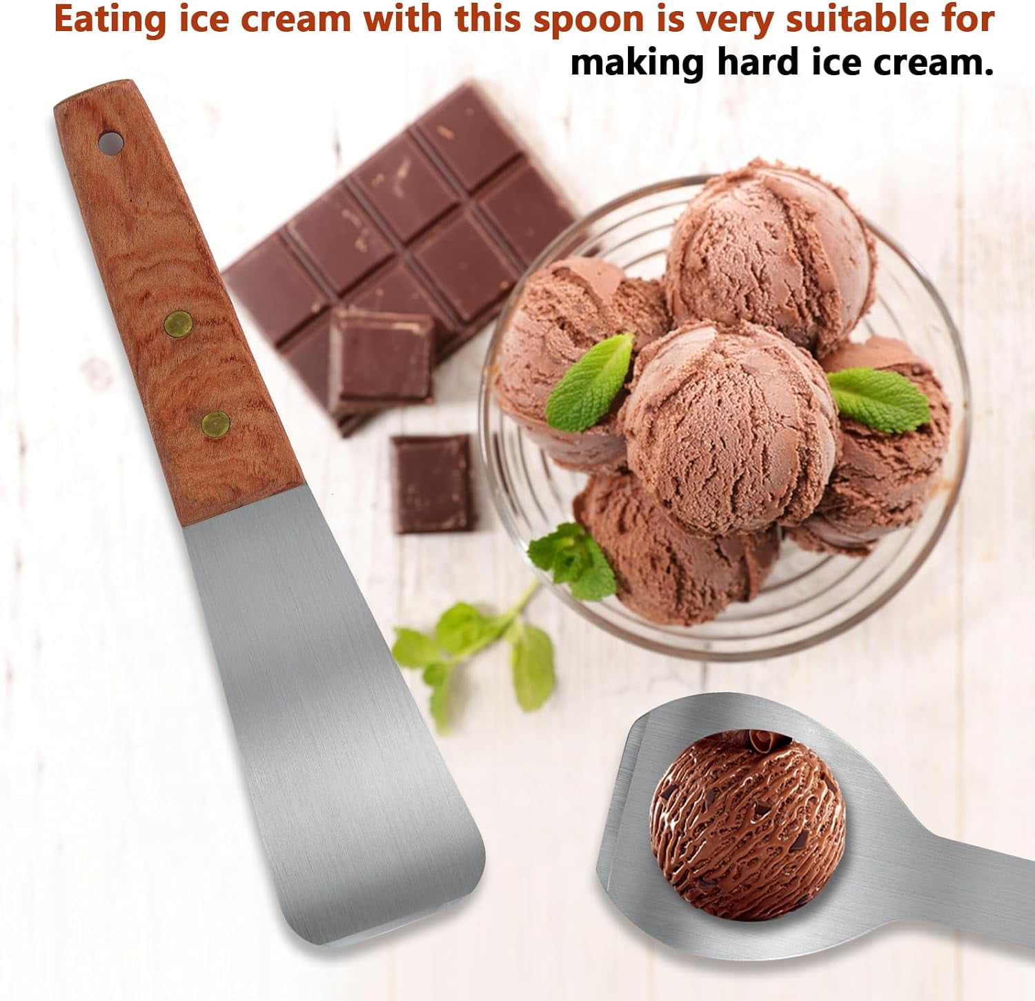 Ice Cream Scoop Stainless Steel Ice Cream Shovel with Wooden Handle ...
