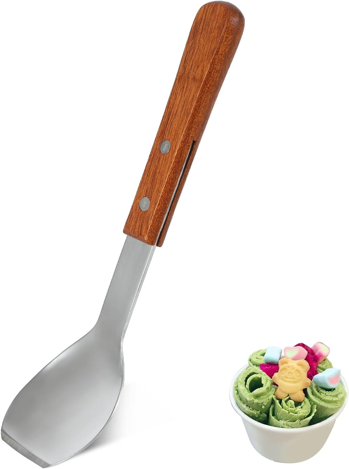 Ice Cream Scoop, Stainless Steel Ice Cream Shovel with Wooden Handle ...
