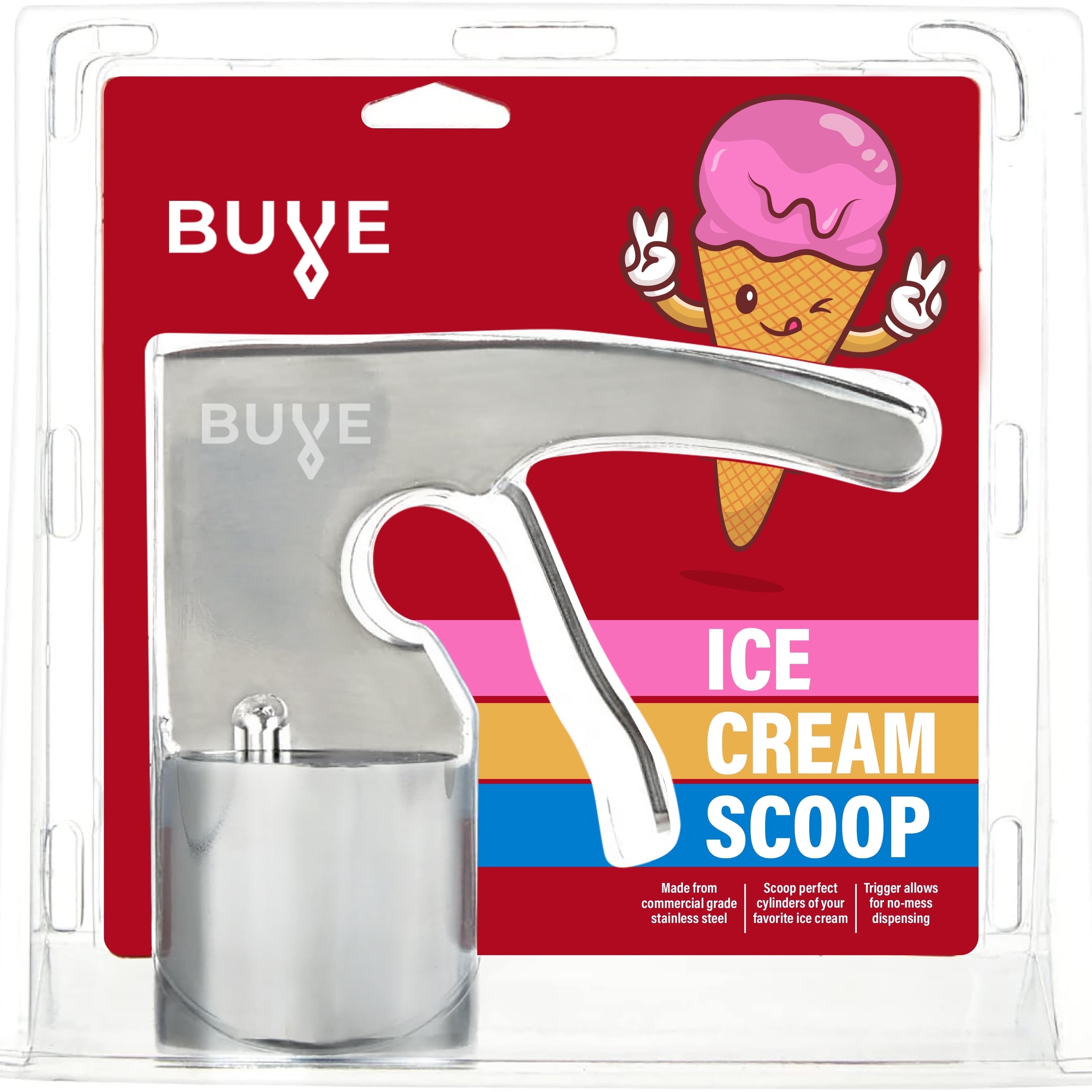 BUVE Ice Cream Scoop, Stainless Steel with Spring-Powered Trigger ...
