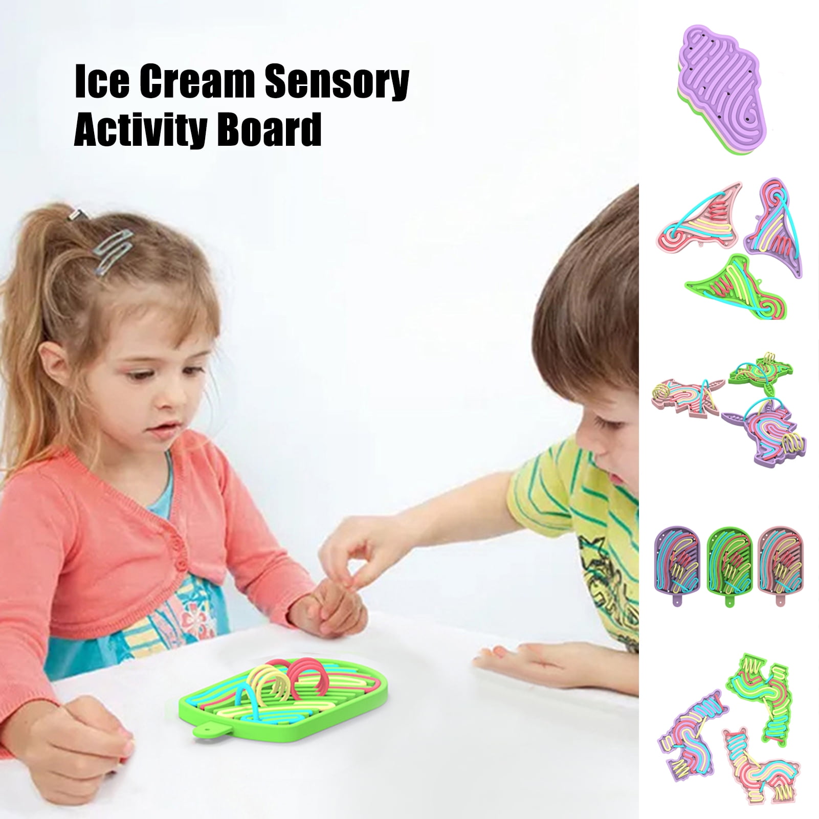 Ice Cream Sensory Activity Board Stress Relief Silicone Strip Fidget ...