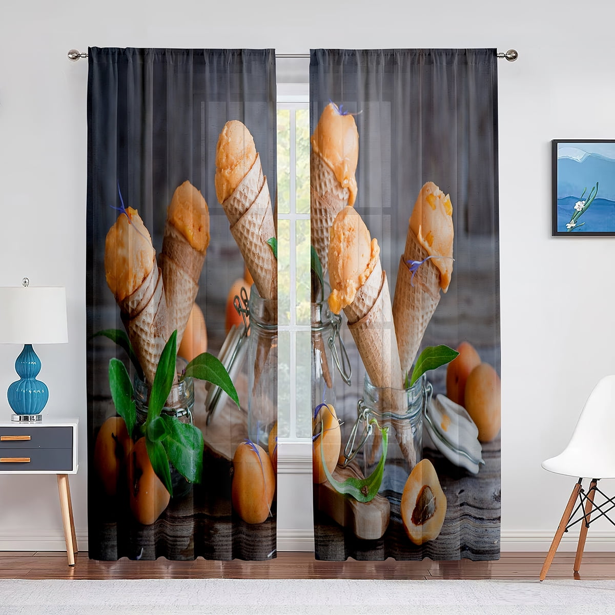 Ice Cream Sheer Voile Curtain Taste of Summer Theme Chocolate Candy Window Tulle Curtains for ...