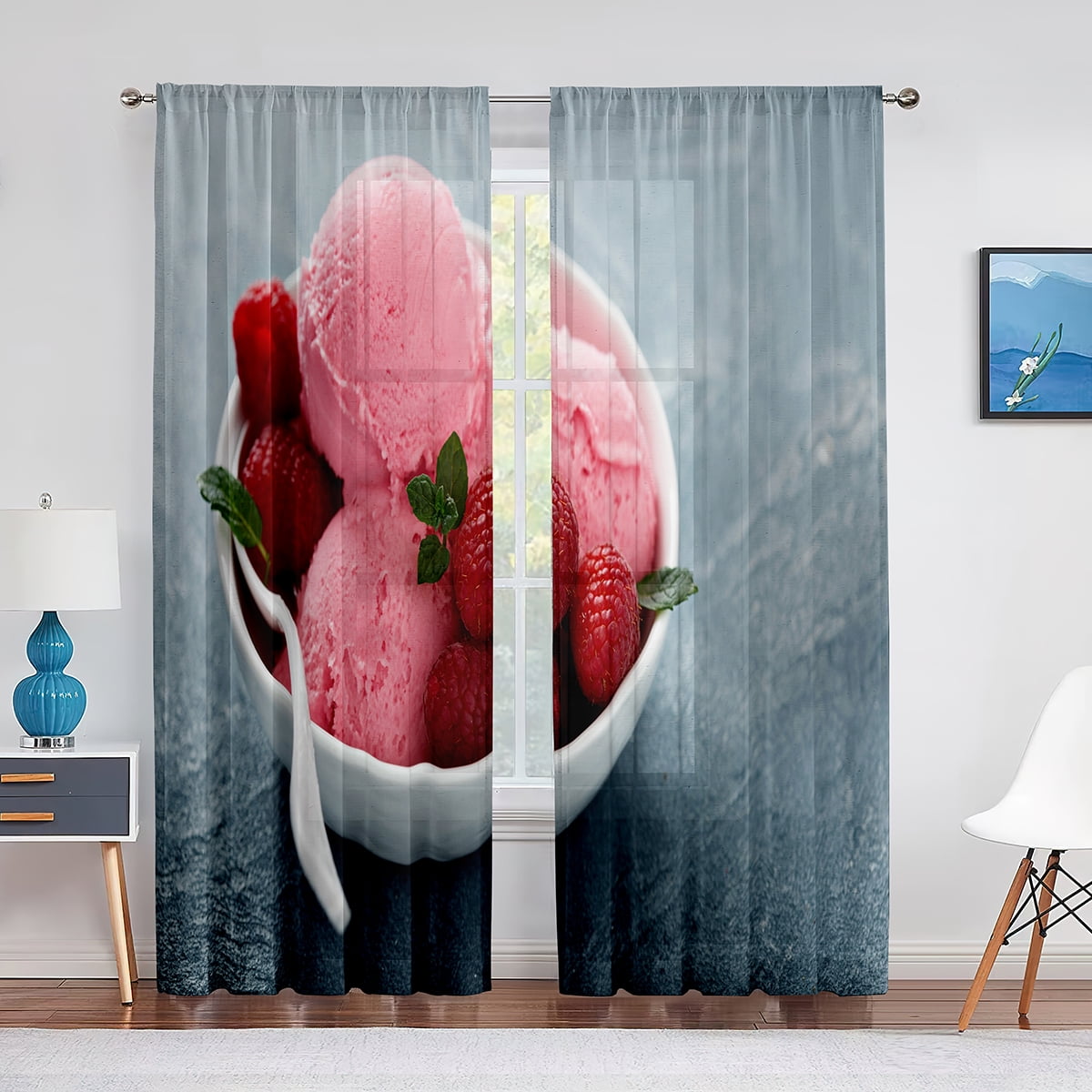 Ice Cream Sheer Voile Curtain Taste of Summer Theme Chocolate Candy Window Tulle Curtains for ...