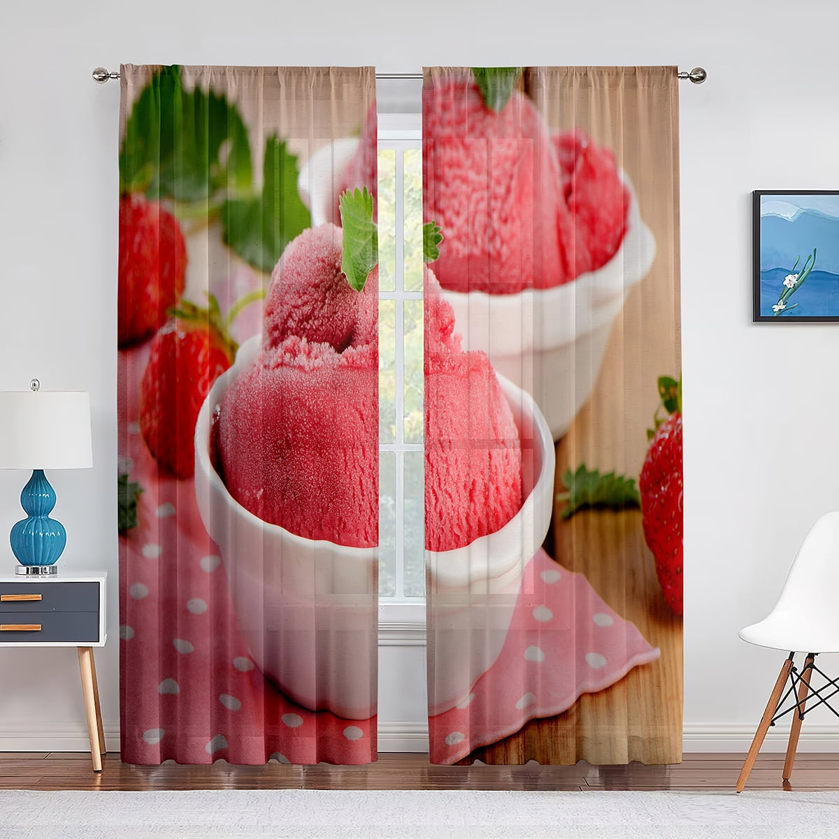 Ice Cream Sheer Voile Curtain Taste of Summer Theme Chocolate Candy Window Tulle Curtains for ...