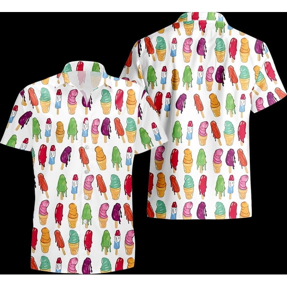 Ice Cream Shirts For Men 3d Printed Men's Hawaiian Shirt, Ice Cream ...