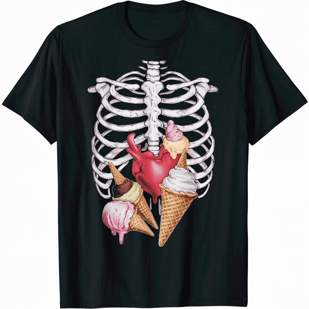 Ice Cream Skeleton X-Ray Rib Cage Halloween Tee - Walmart.com