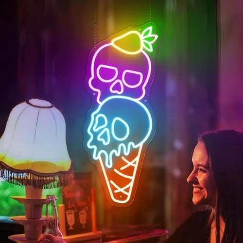 "Ice Cream Skull" Neon Sign, Quirky Gothic LED Wall Art,Skull Neon ...