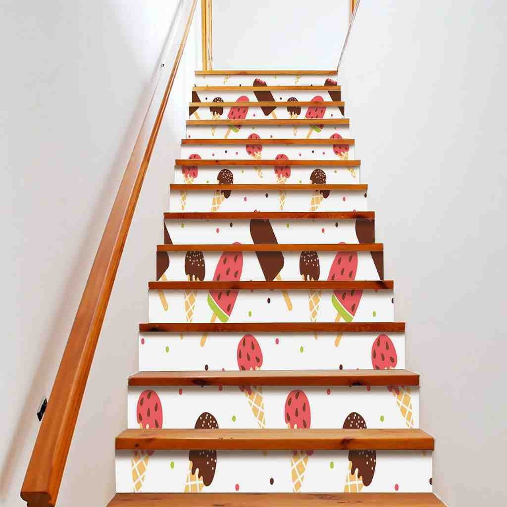 Ice Cream Stair Stickers Summer Dessert Stairway Decals Removable Cartoon Staircase Risers