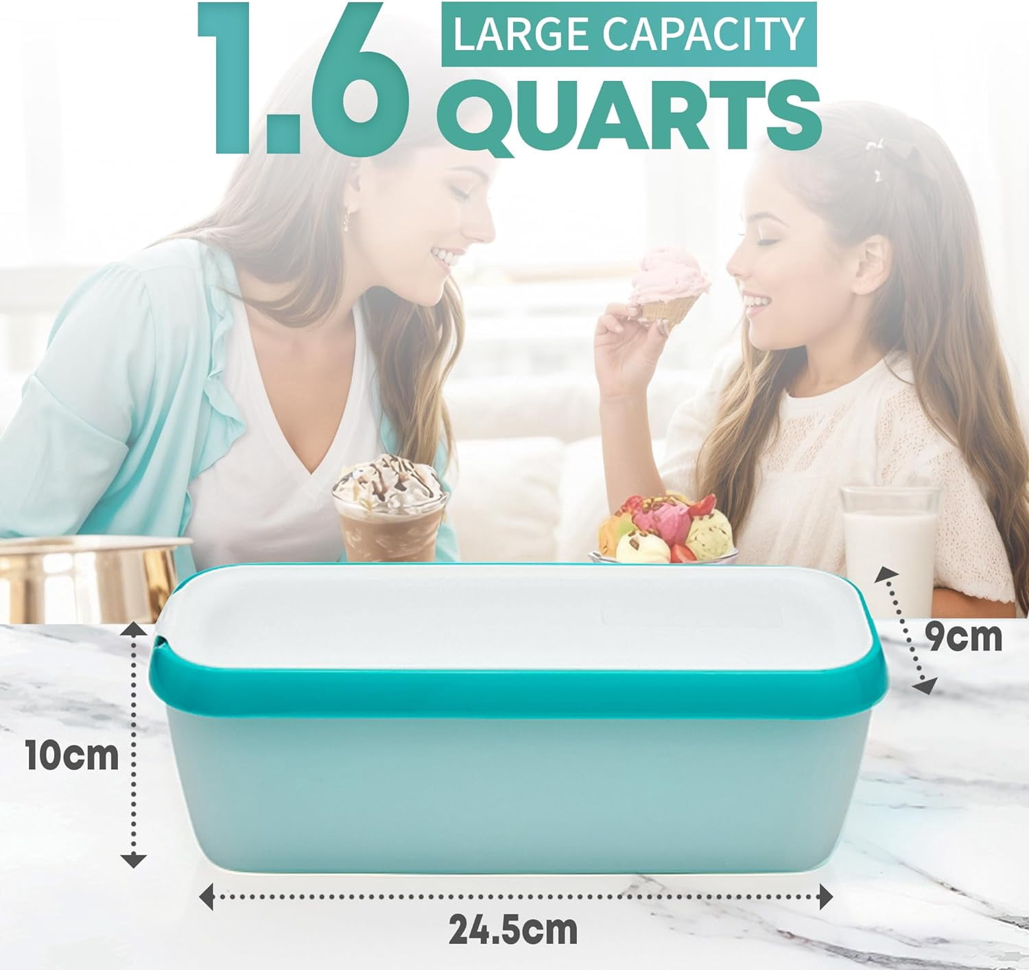 Ice Cream Storage Containers with Lids 2 PACK - 1.5 Quarts Homemade Ice ...