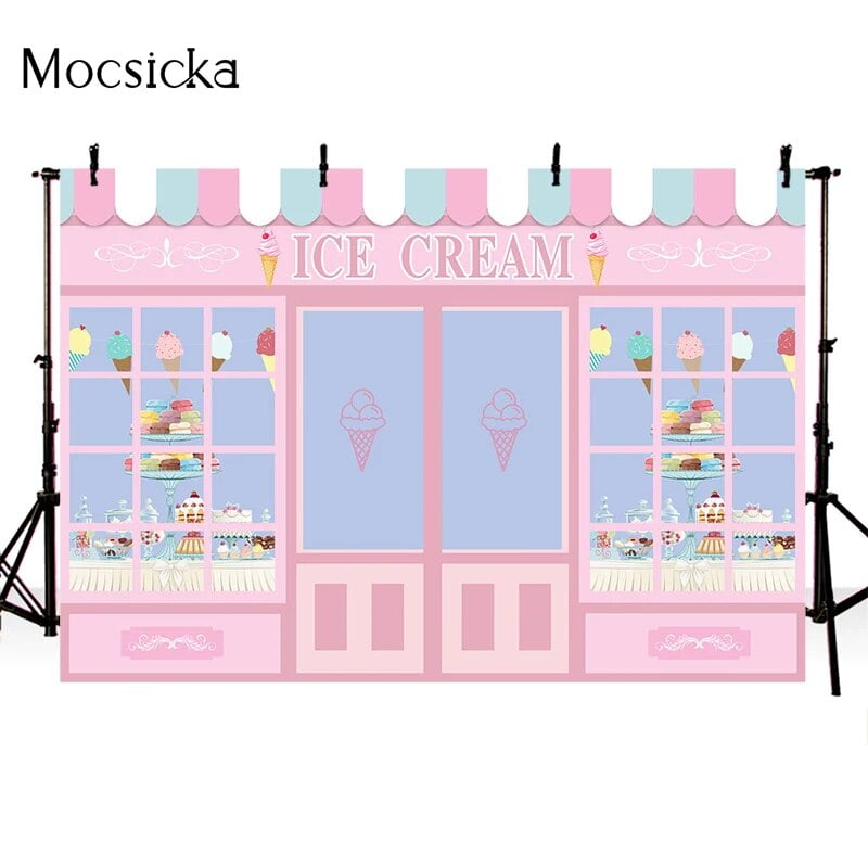 Ice Cream Store Photography Background Colorful Balloons Flowers ...