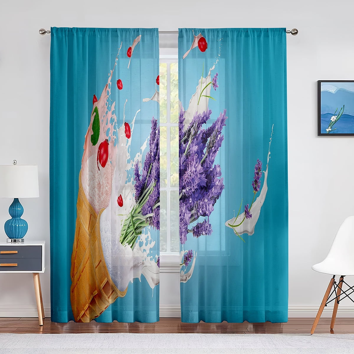 Ice Cream Summer Theme Chocolate and Fruity Flavor Tulle Window Curtains for Living Room Bedroom ...