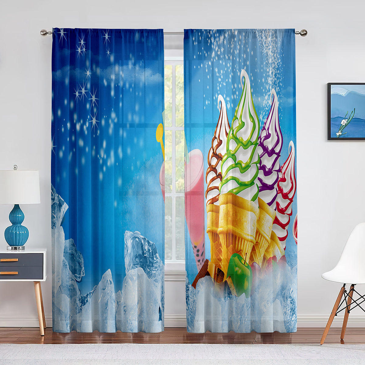 Ice Cream Summer Theme Chocolate and Fruity Flavor Tulle Window ...