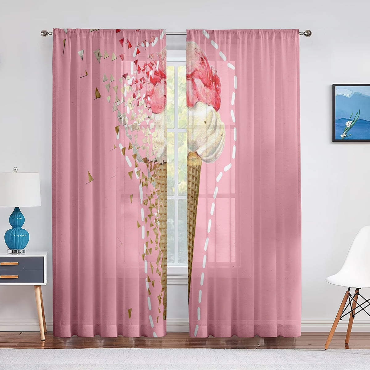 Ice Cream Summer Theme Chocolate and Fruity Flavor Tulle Window Curtains for Living Room Bedroom ...