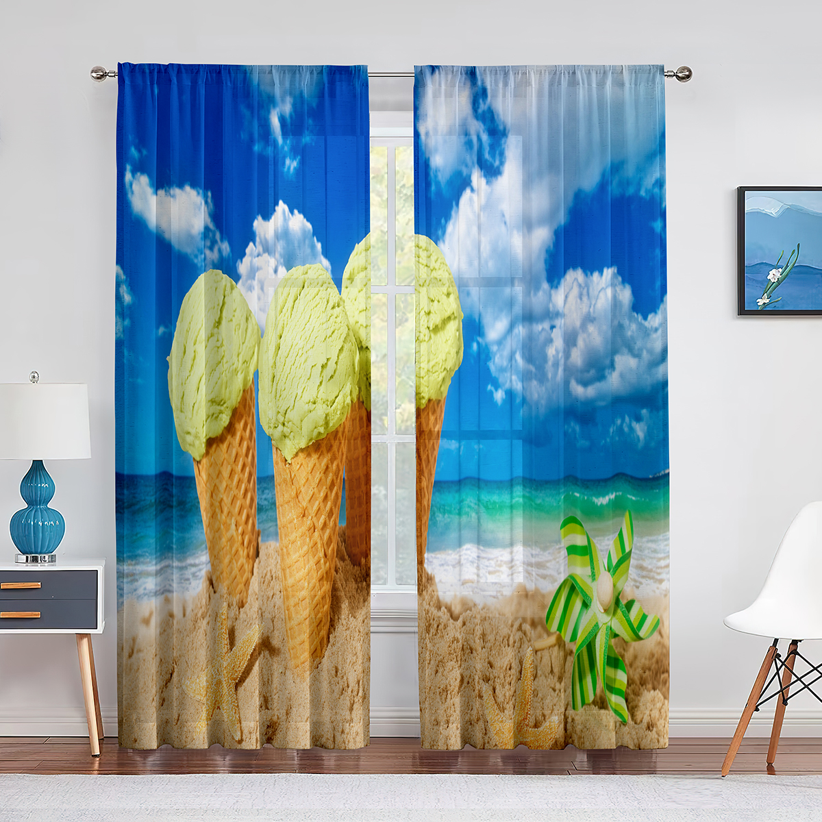 Ice Cream Summer Theme Chocolate and Fruity Flavor Tulle Window ...