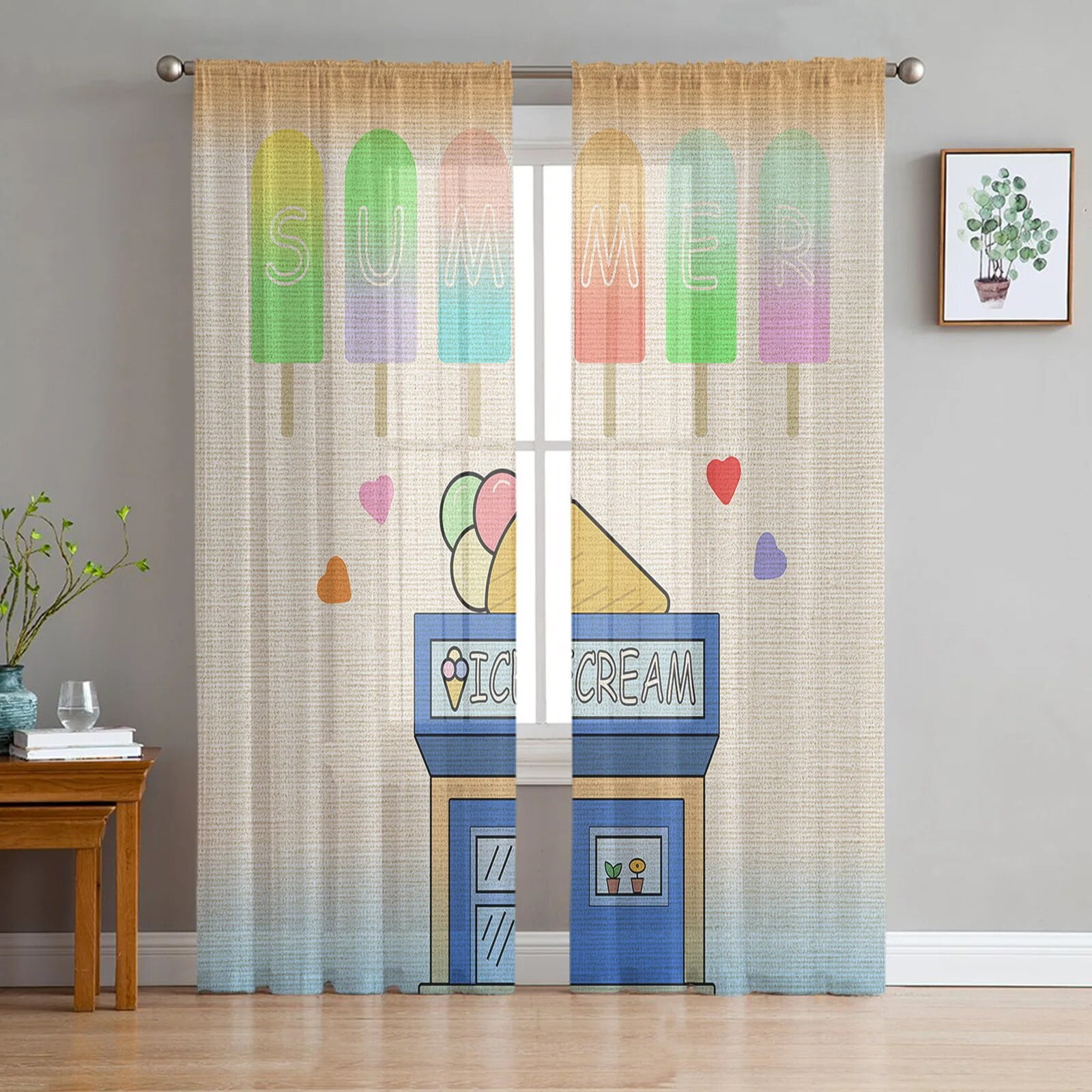 Ice Cream Summer Tulle Curtains for Living Room Bedroom ration Chiffon Sheer Voile Kitchen ...