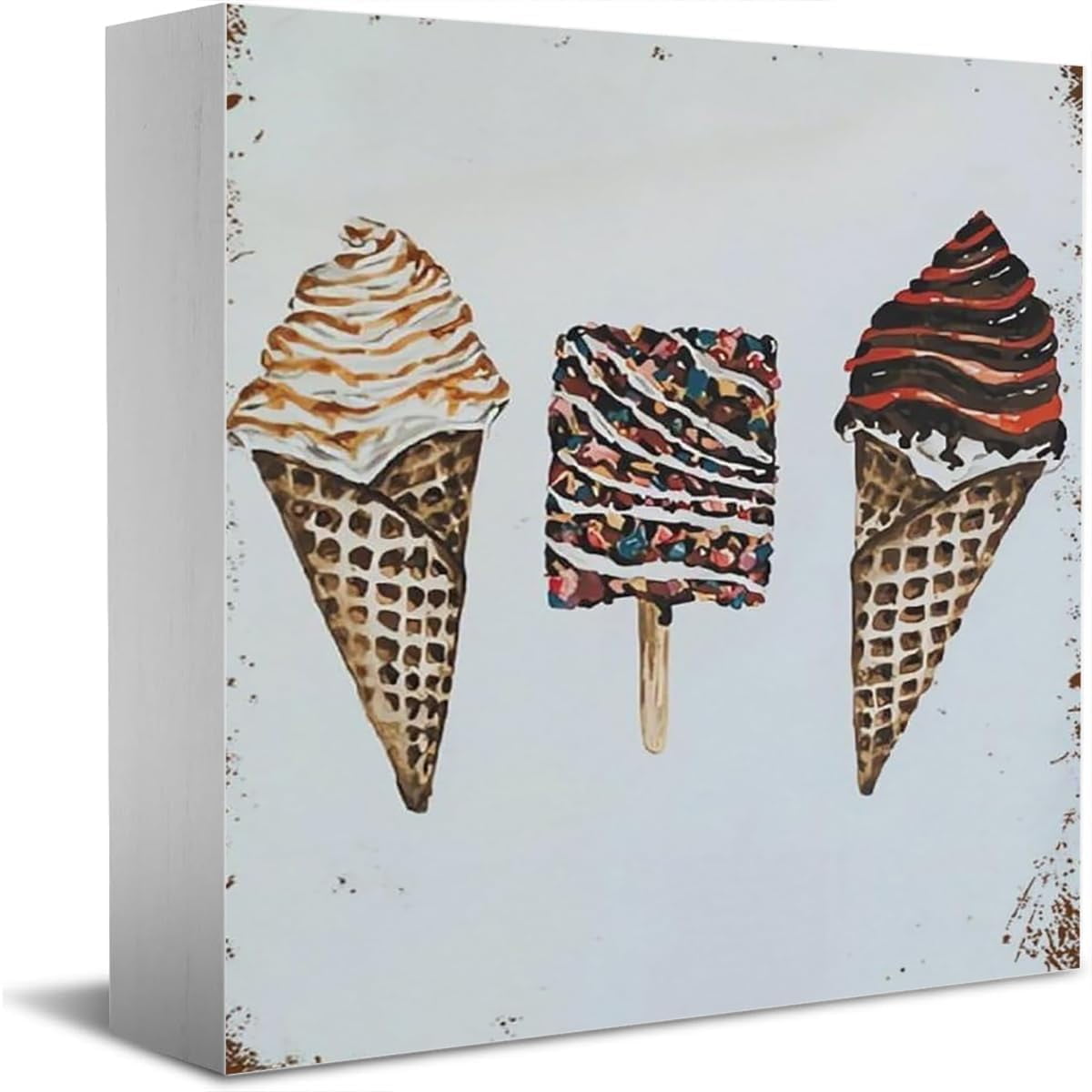 Ice Cream Summer Ice Cream Waffle Cone Decoration Wood Sign Tiered Tray ...