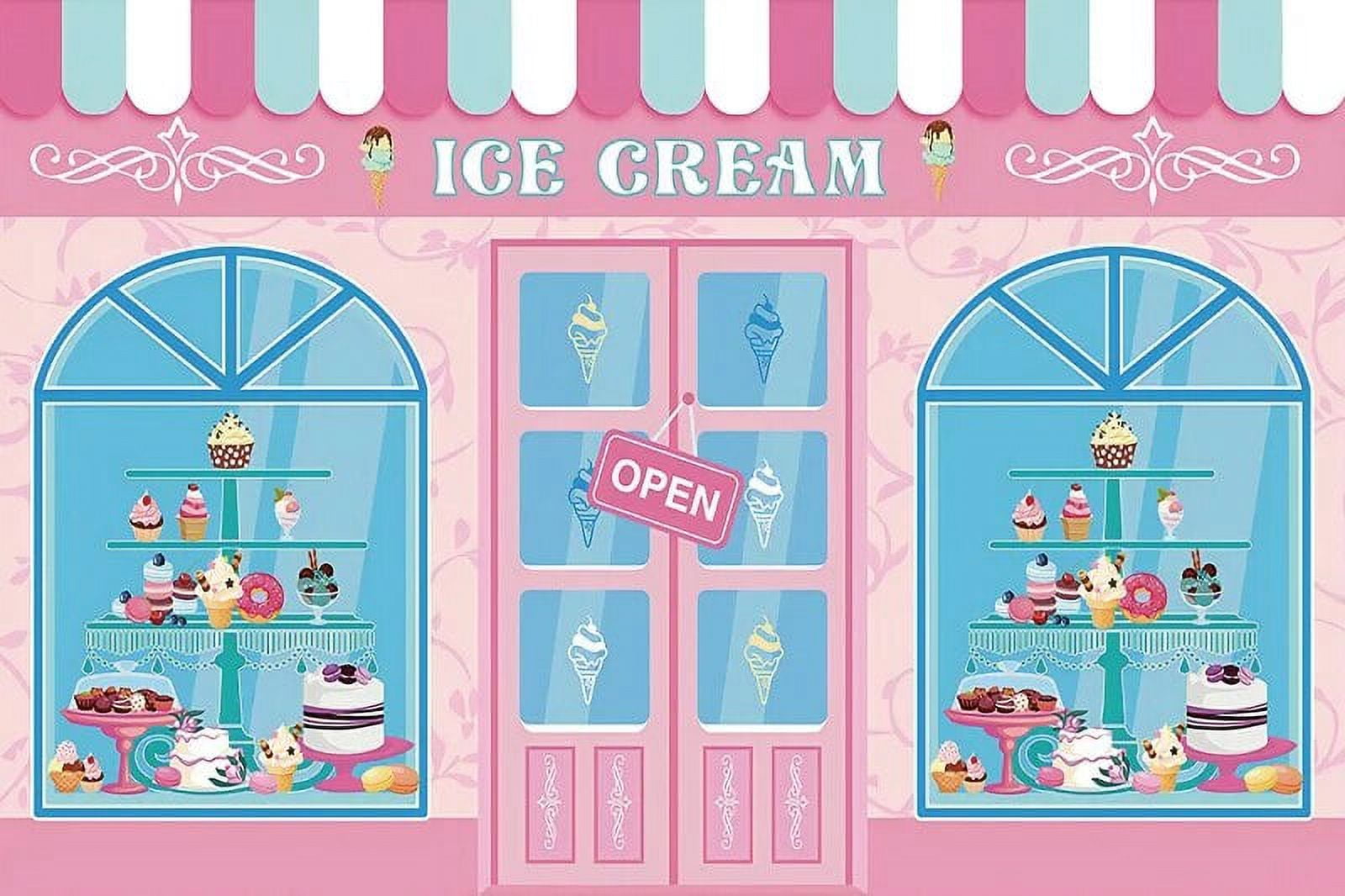 Ice Cream Theme Birthday Party Photographic Backdrop Pink Cartoon Cake ...