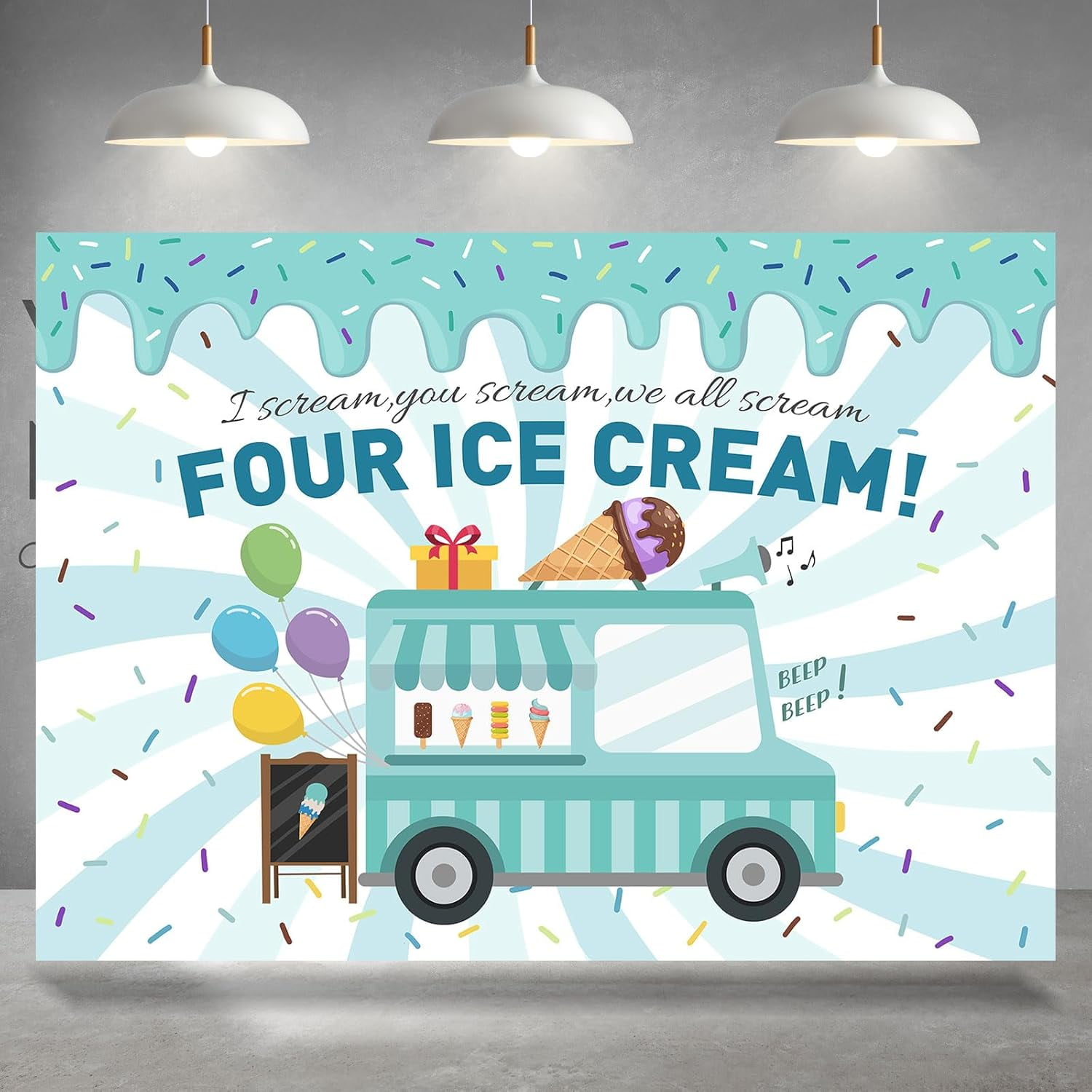 Ice Cream Themed 4th Birthday Backdrop for Boy Summer Sweet Ice Cream ...