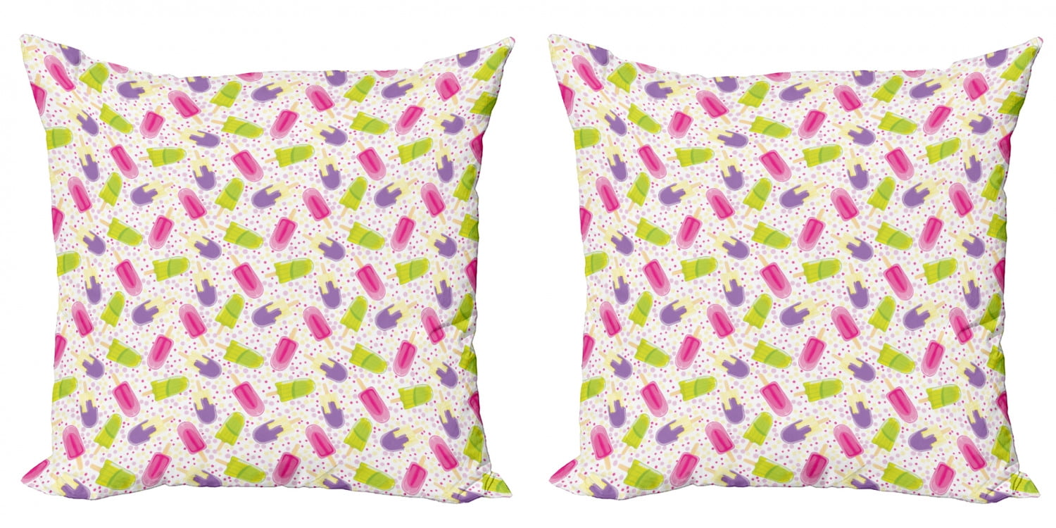 Ambesonne Ice Cream Throw Pillow Cover 2 Pack, Cartoon Popsicle Dots ...