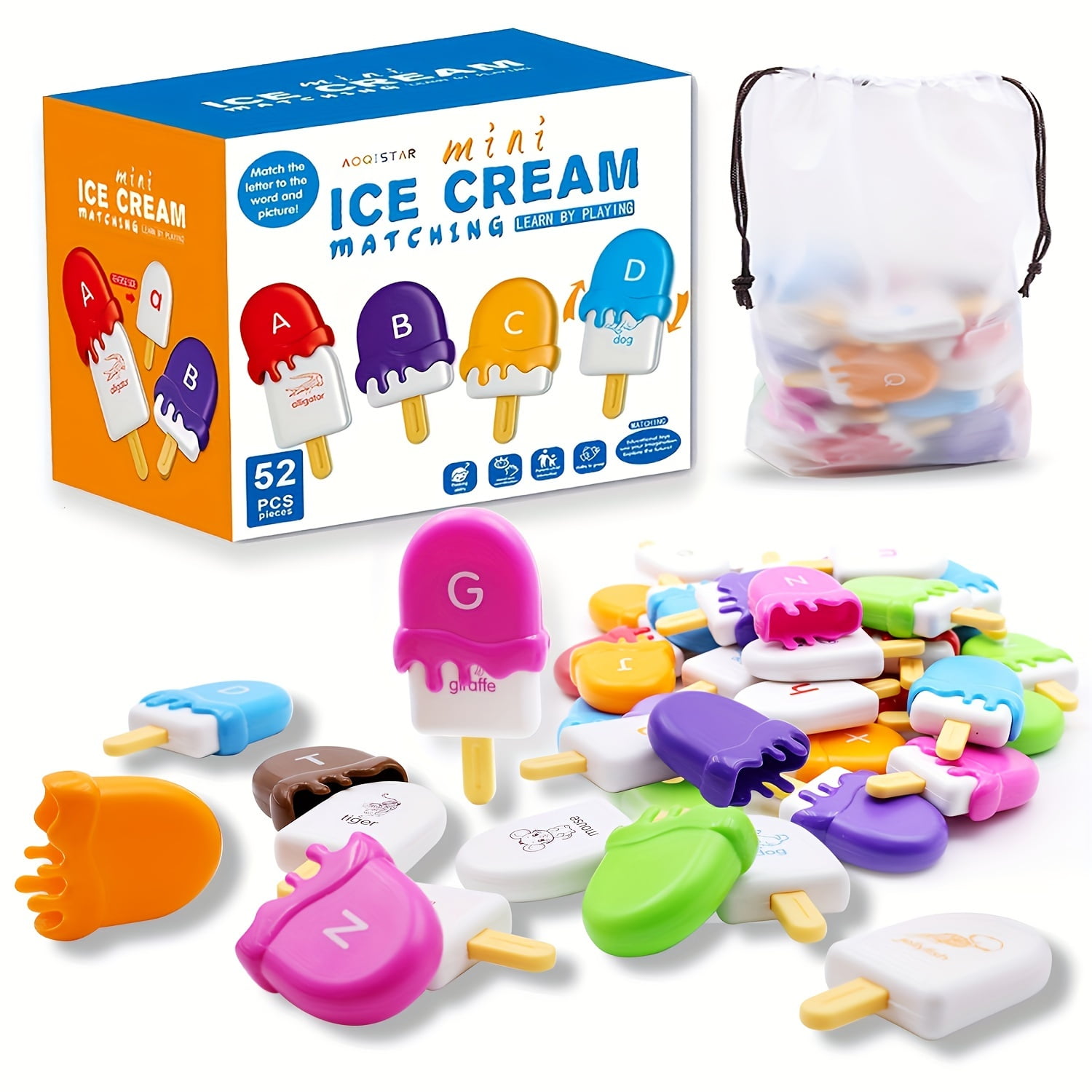 Ice Cream Toys for Toddlers 1-3,Montessori Alphabet Learning Color ...