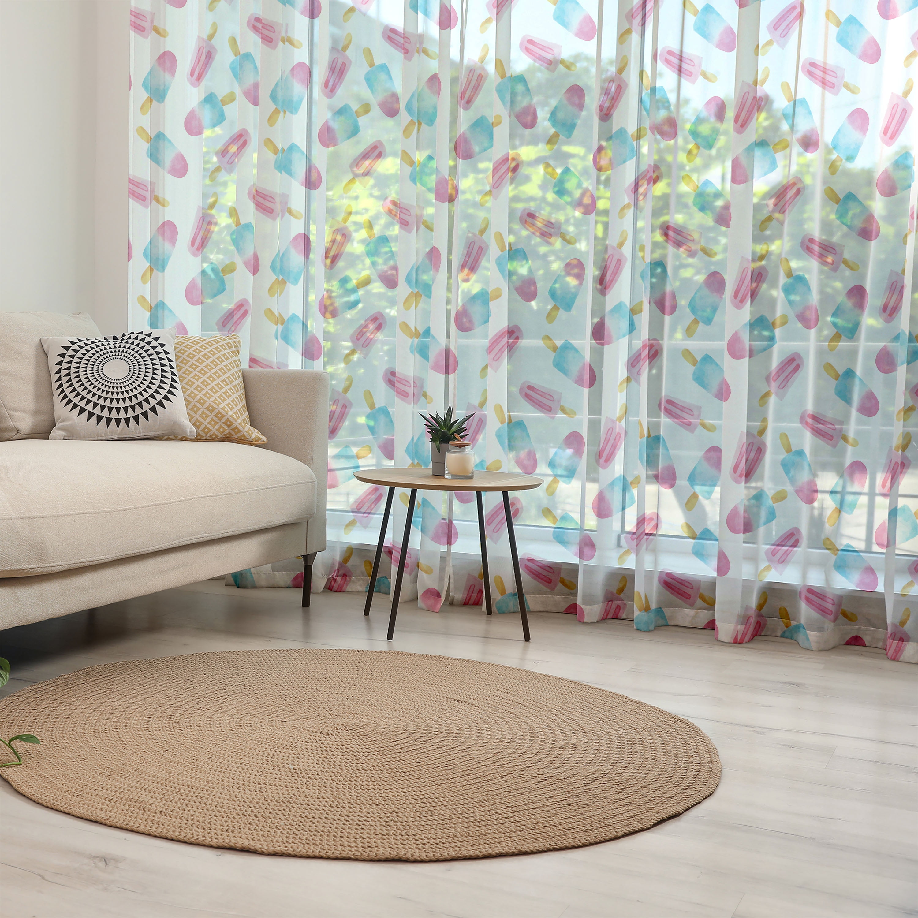 Ice Cream Tulle Curtains with Rod Pocket, Pattern with Refreshing ...