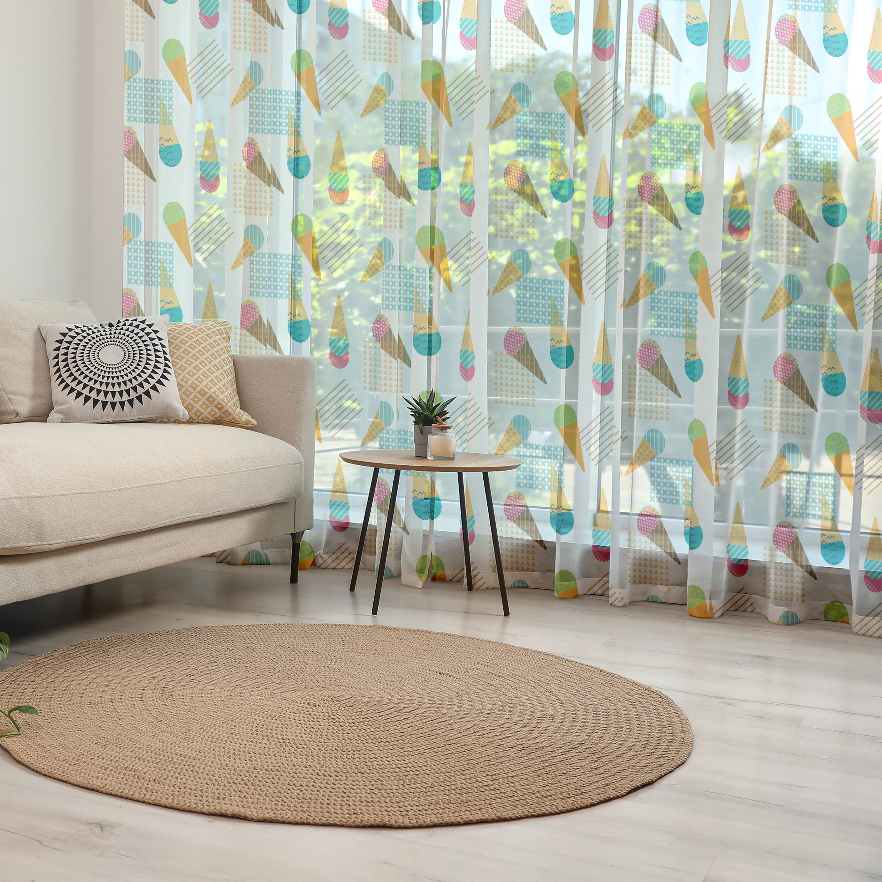 Ice Cream Tulle Curtains with Rod Pocket, Pattern in Scandinavian Style ...