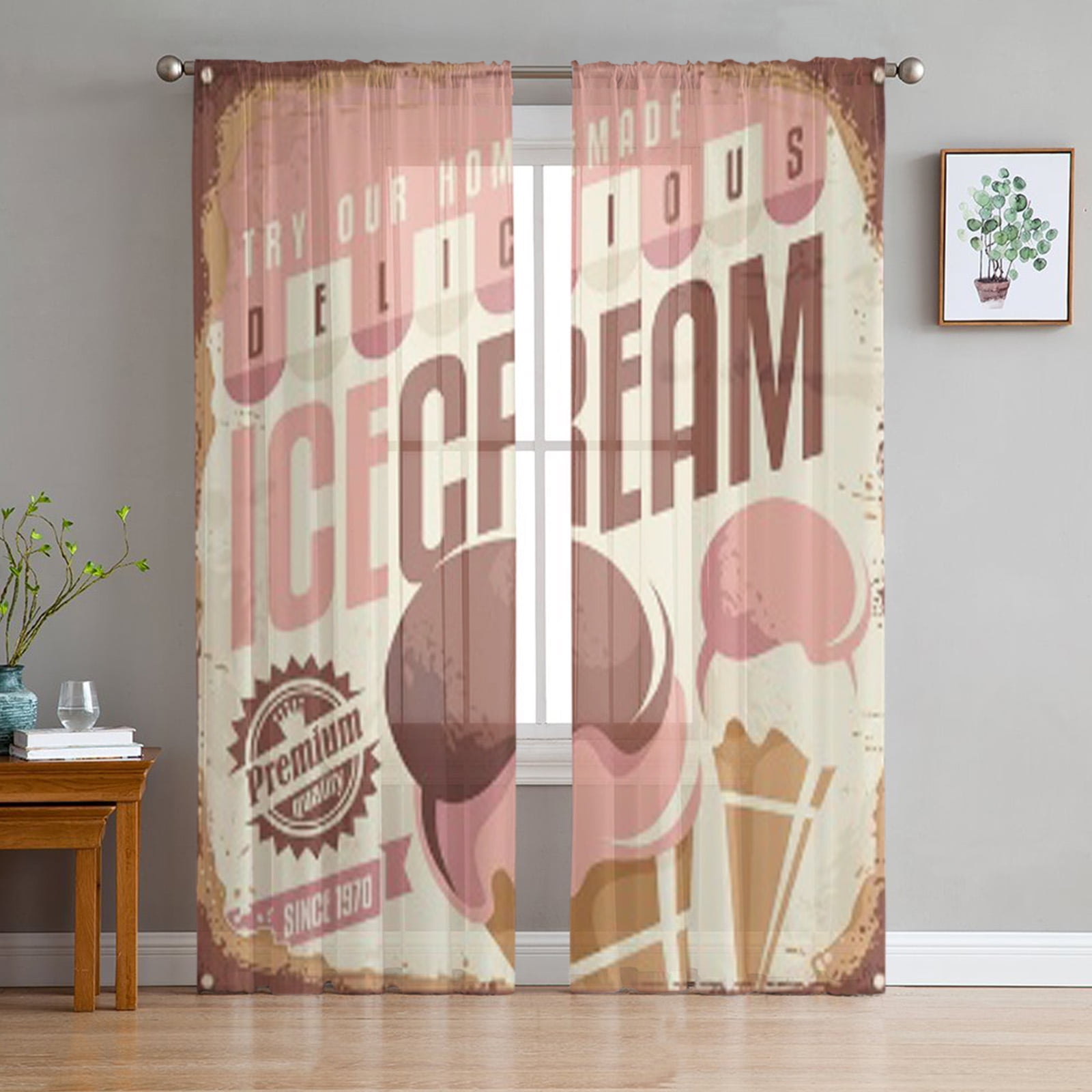 Ice Cream Vintage Metal Signs Set Bay Window Screening Curtains Drape ...