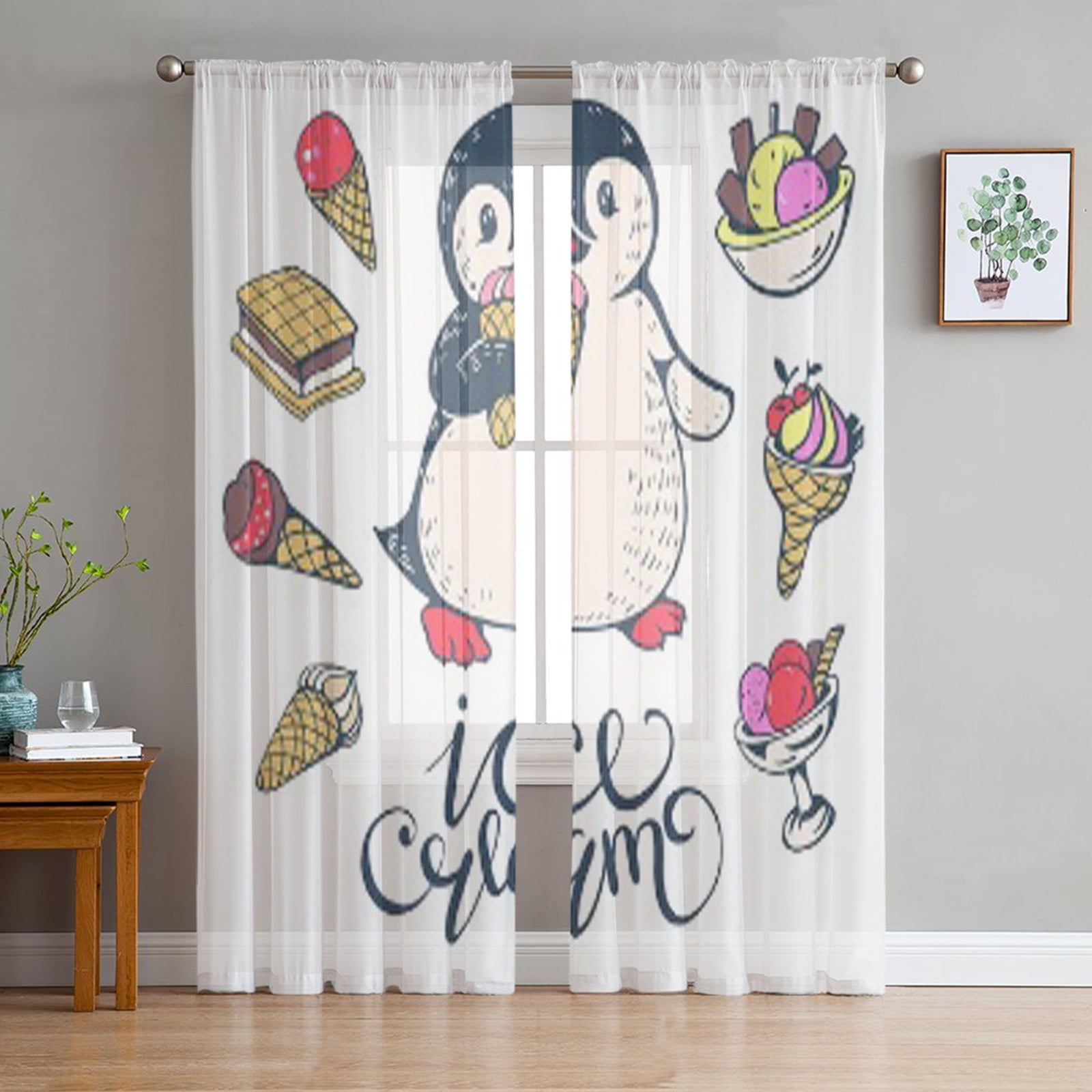 Ice Cream Vintage Metal Signs Set Bay Window Screening Curtains Drape Sheer Tulle For Living ...