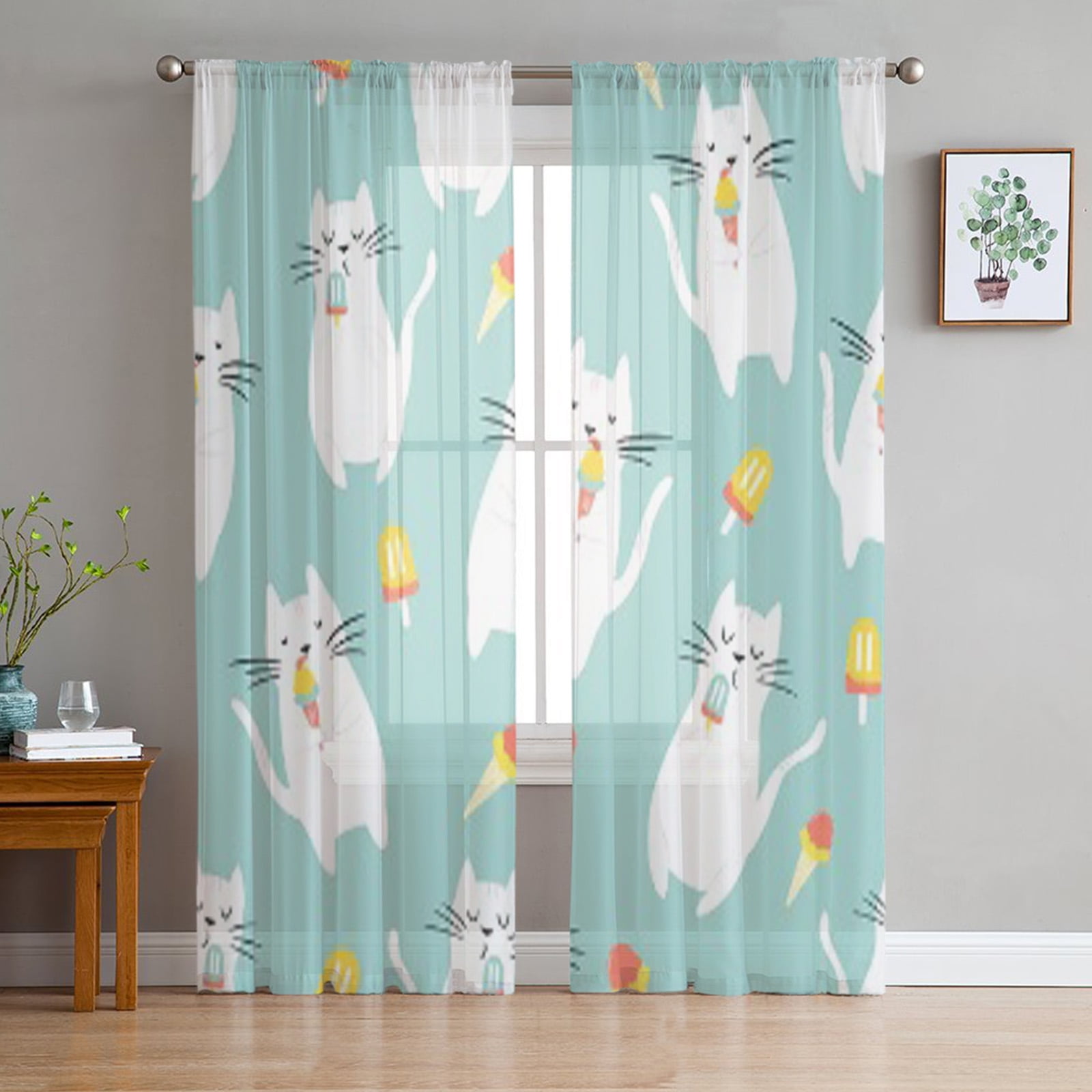 Ice Cream Vintage Metal Signs Set Bay Window Screening Curtains Drape Sheer Tulle For Living ...