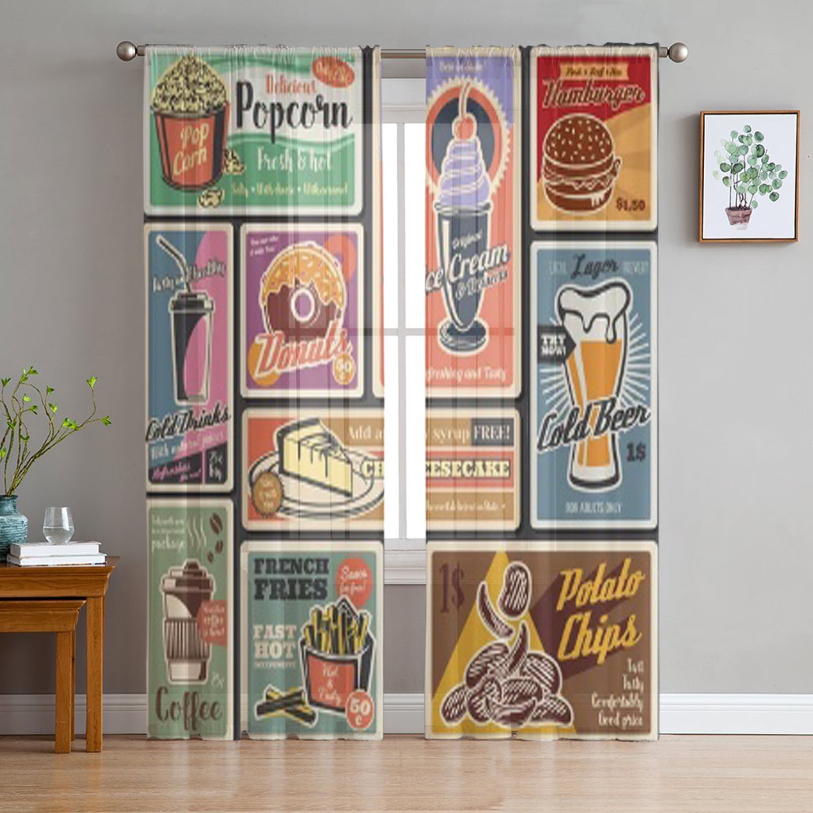 Ice Cream Vintage Metal Signs Set Bay Window Screening Curtains Drape ...