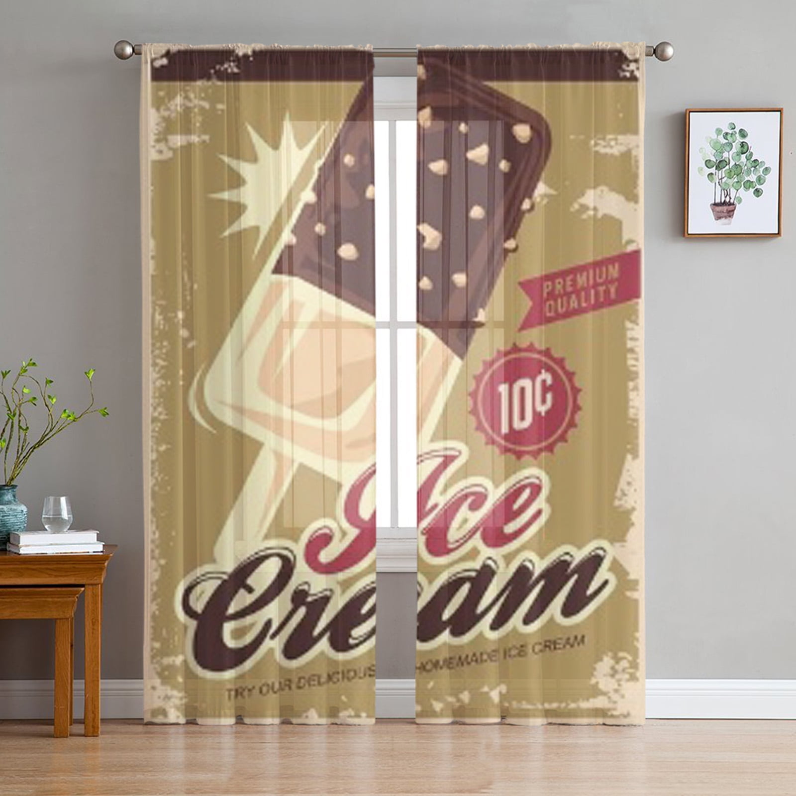Ice Cream Vintage Metal Signs Set Bay Window Screening Curtains Drape ...