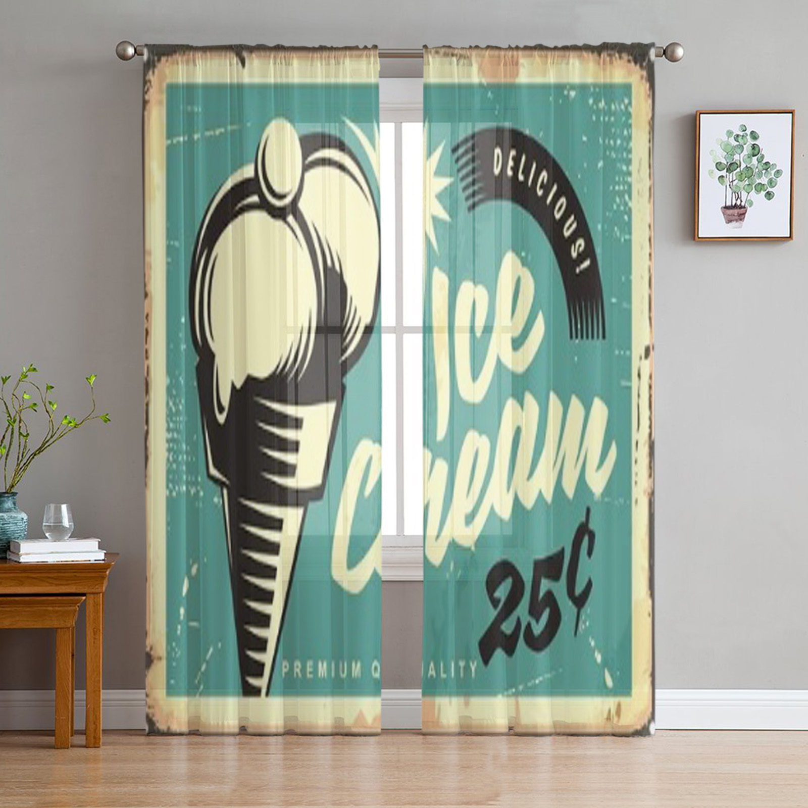 Ice Cream Vintage Metal Signs Set Bay Window Screening Curtains Drape ...