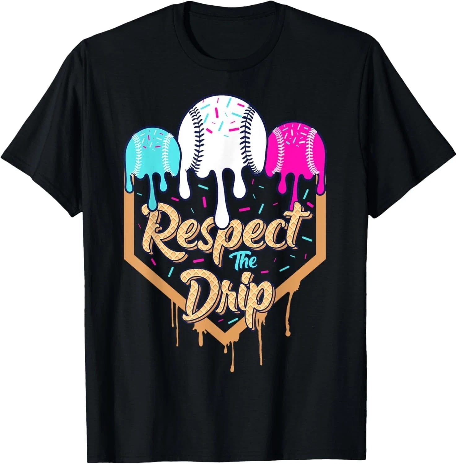 Ice Cream Waffle Baseball Home Plate Respect the Drip Funny Unisex T ...