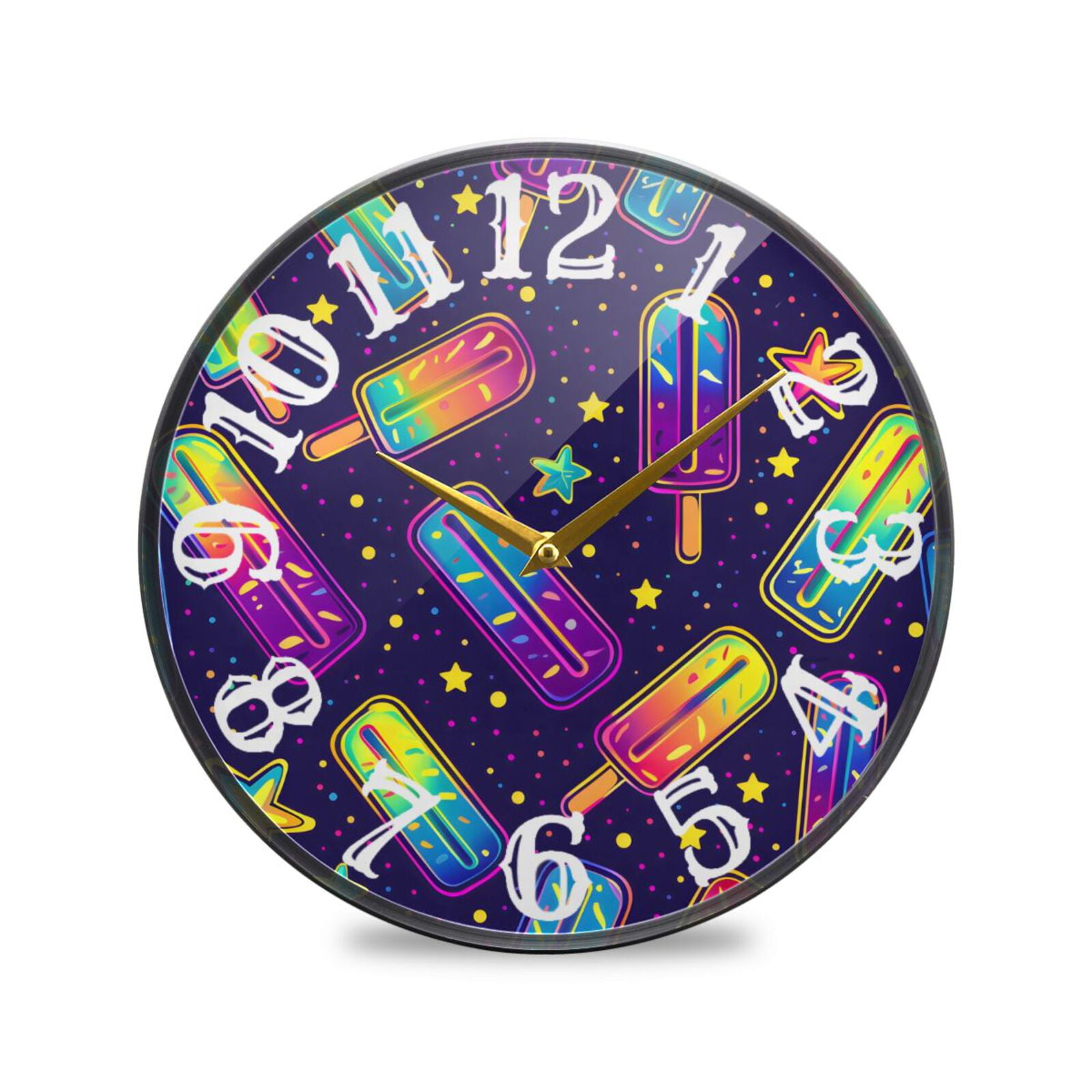Ice Cream Wall Clock 12 Inch Silent Non Ticking Battery Operated Easy ...