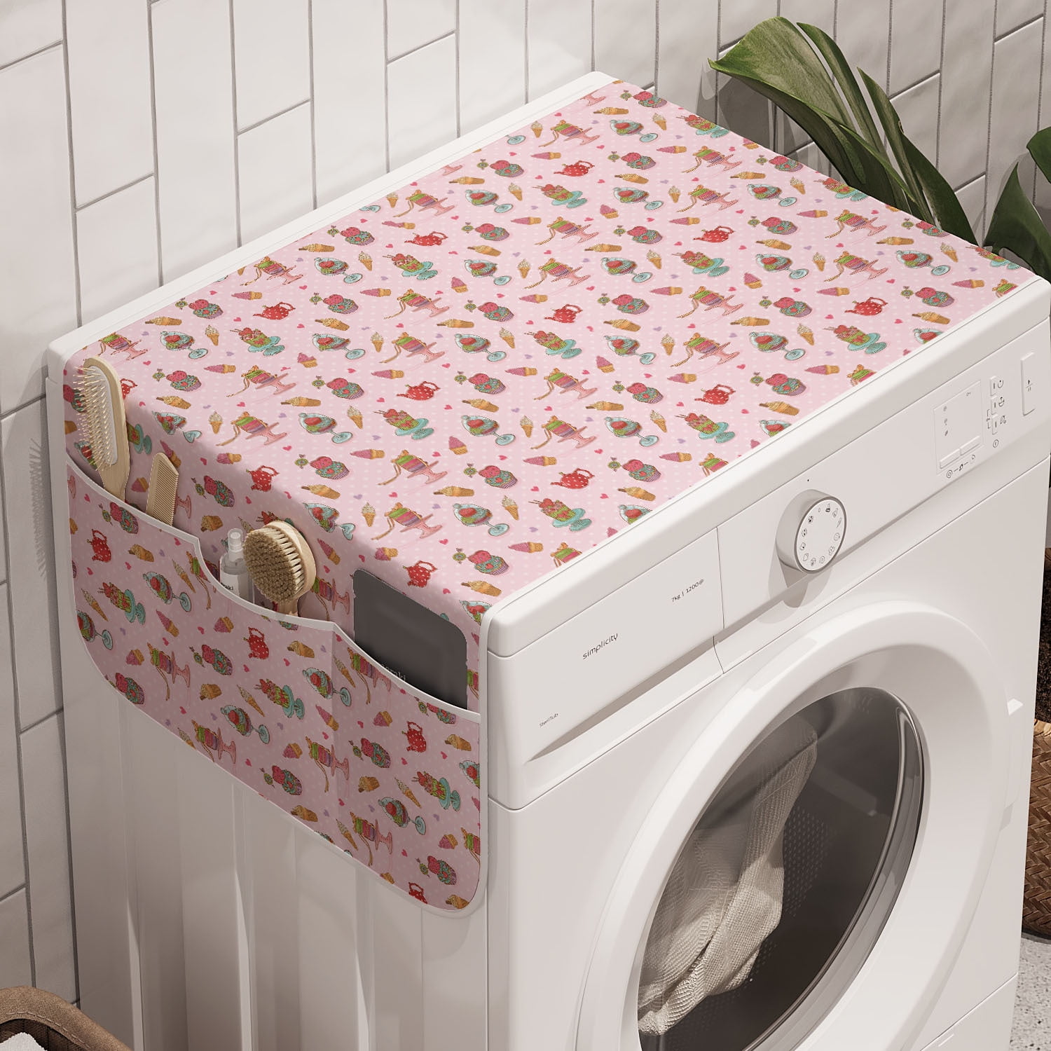 Ice Cream Washing Machine Organizer, Retro Style Cupcakes Teapots ...