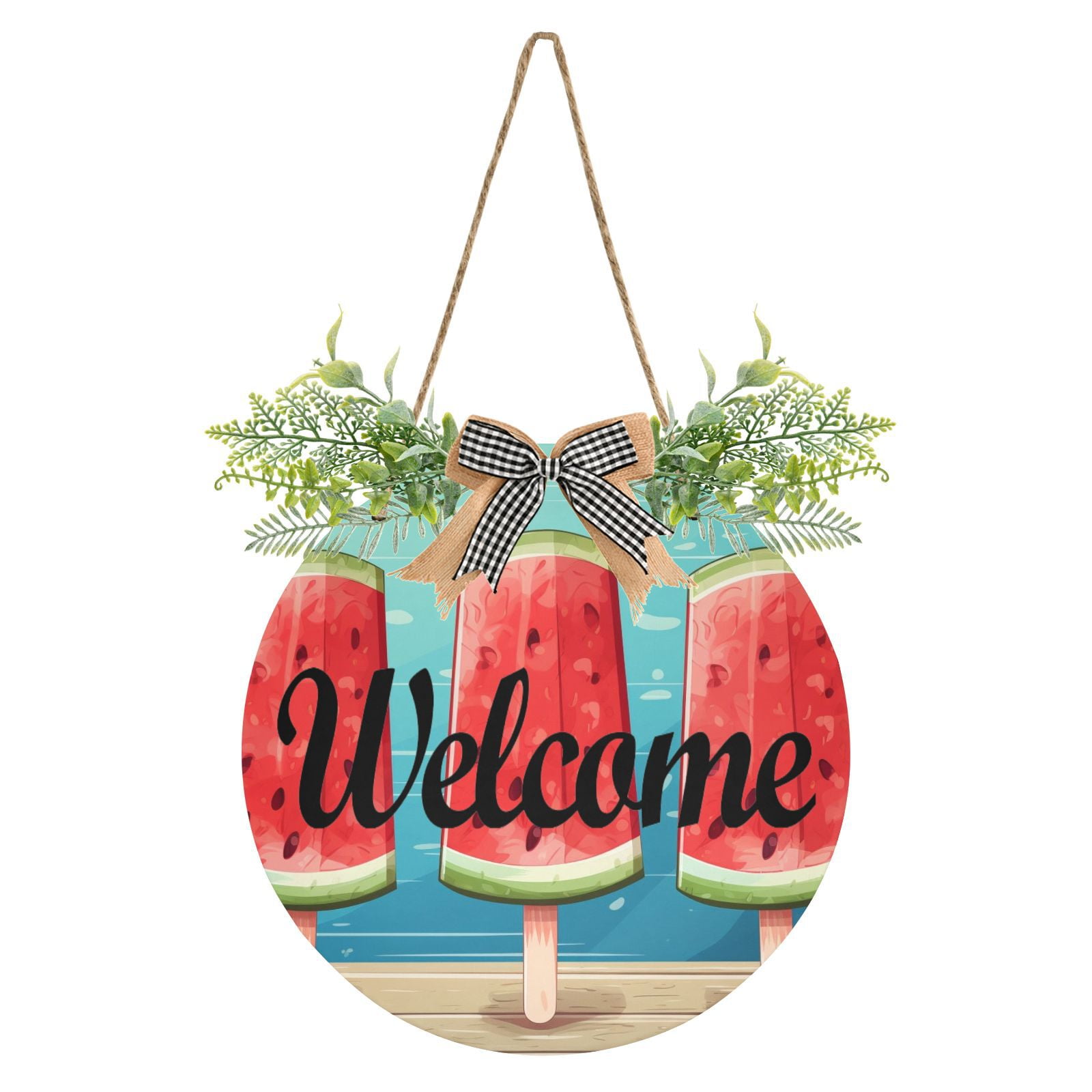 Ice Cream Watermelon Welcome Sign for Front Door Wreath Door Sign for ...