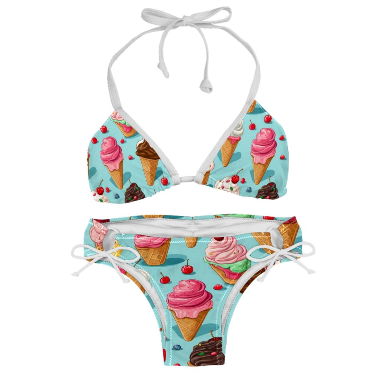 Ice Cream Women's Detachable Sponge Adjustable Strap Bikini Set Swim ...