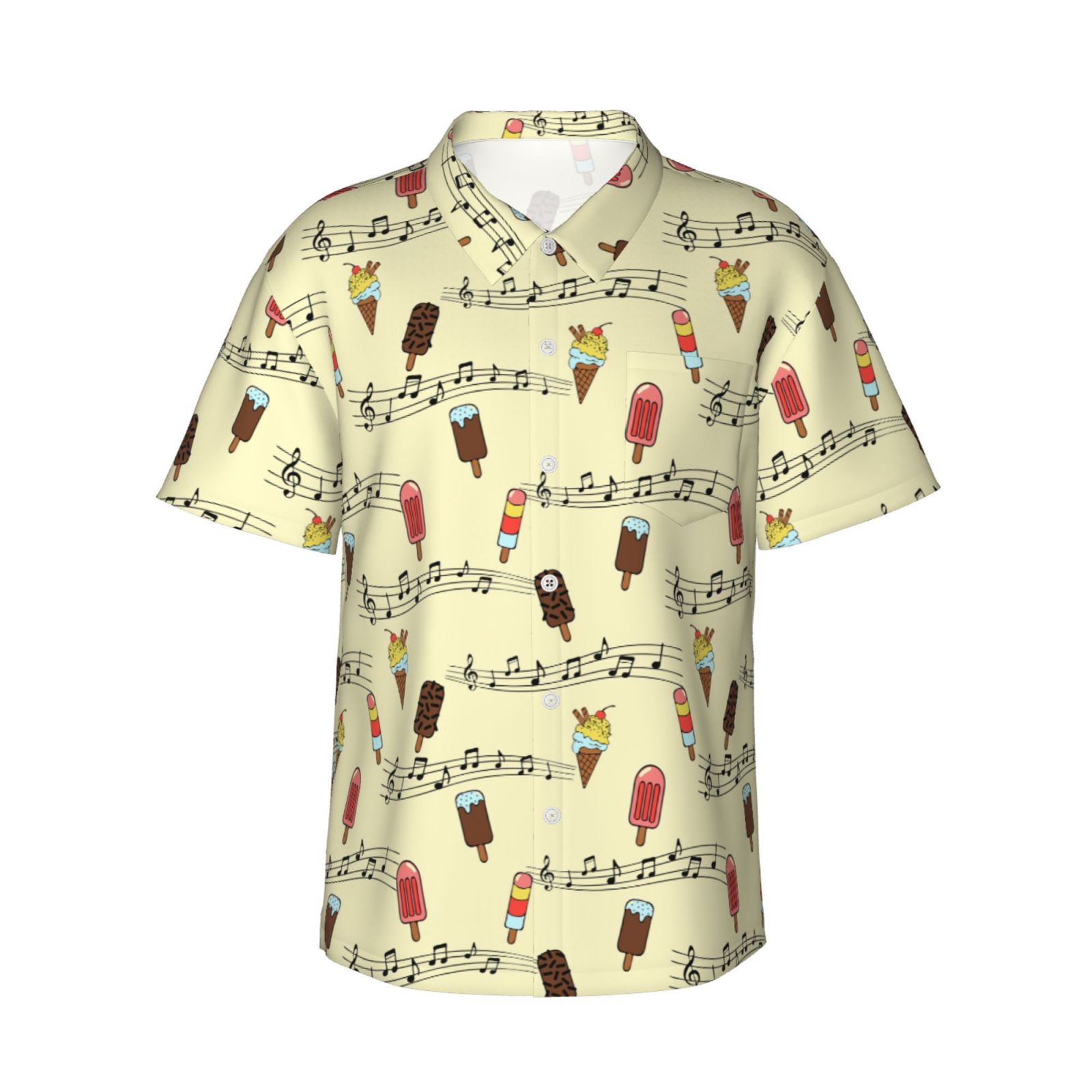 Ice Cream and Music Notes with Clef Mens Shirts Hawaiian Shirt Casual ...