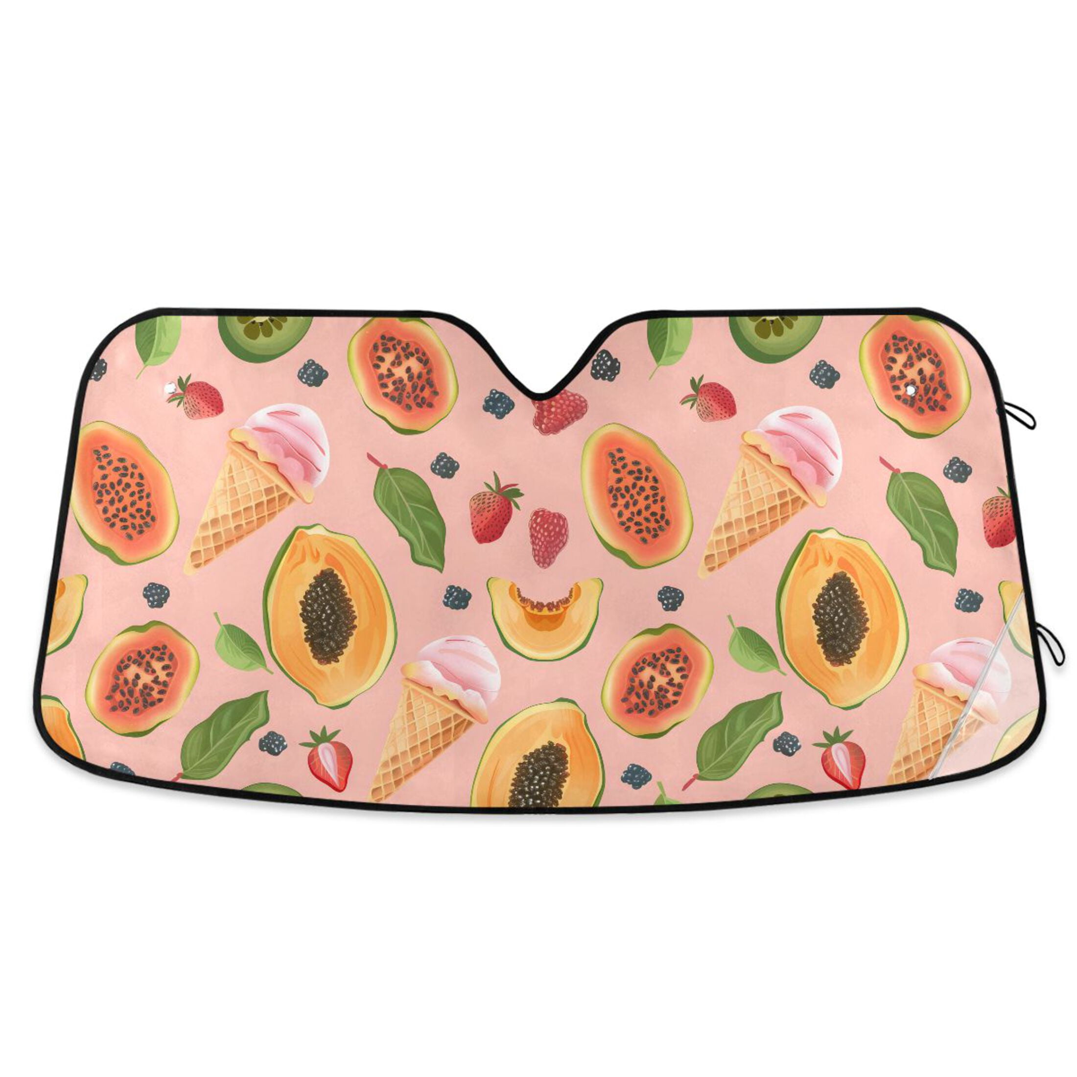 Ice Cream and Papaya Fruit Car Windshield Sun Shade Foldable Car Front ...