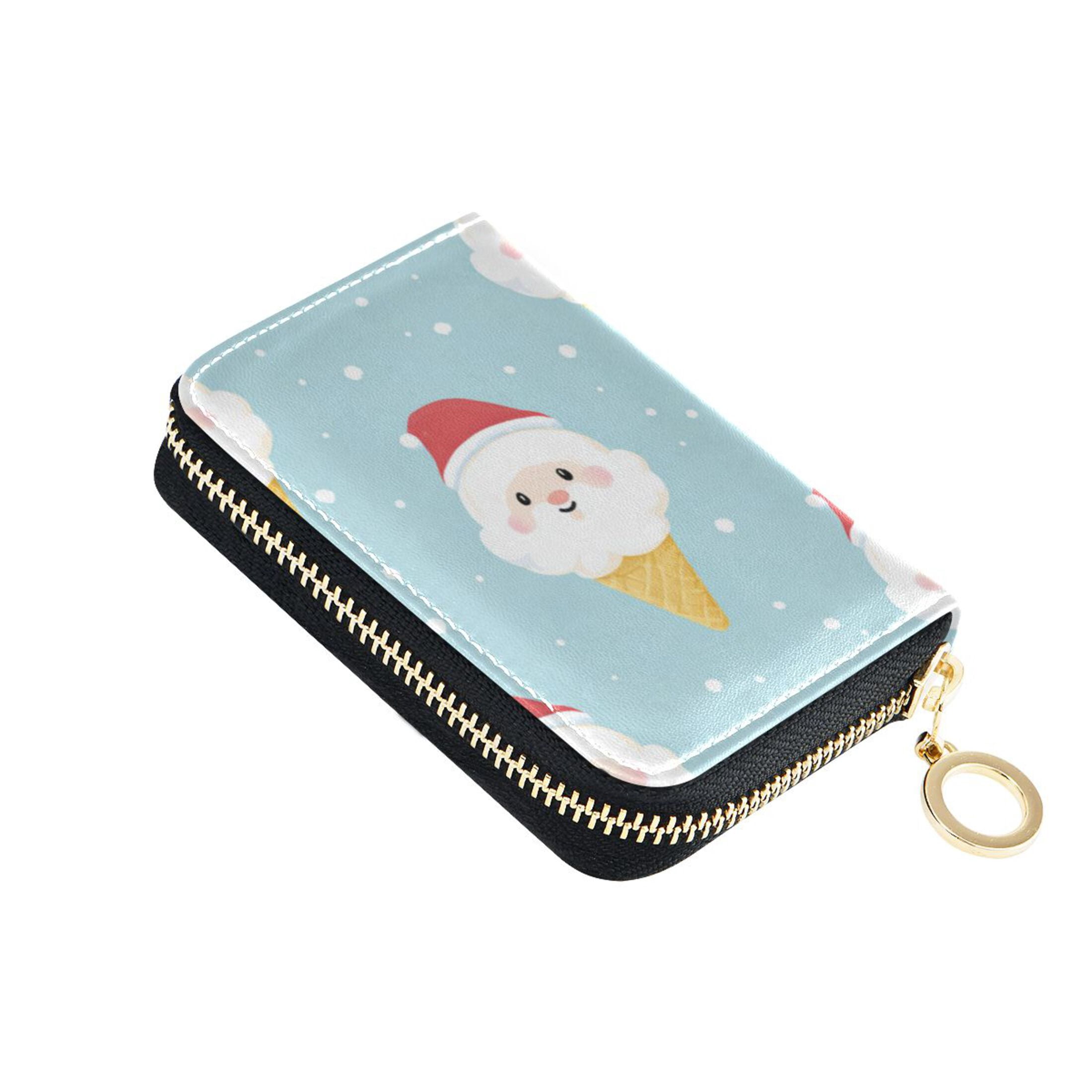 Ice Cream with Santa Face Dots Christmas Women's Credit Card Holder PU ...