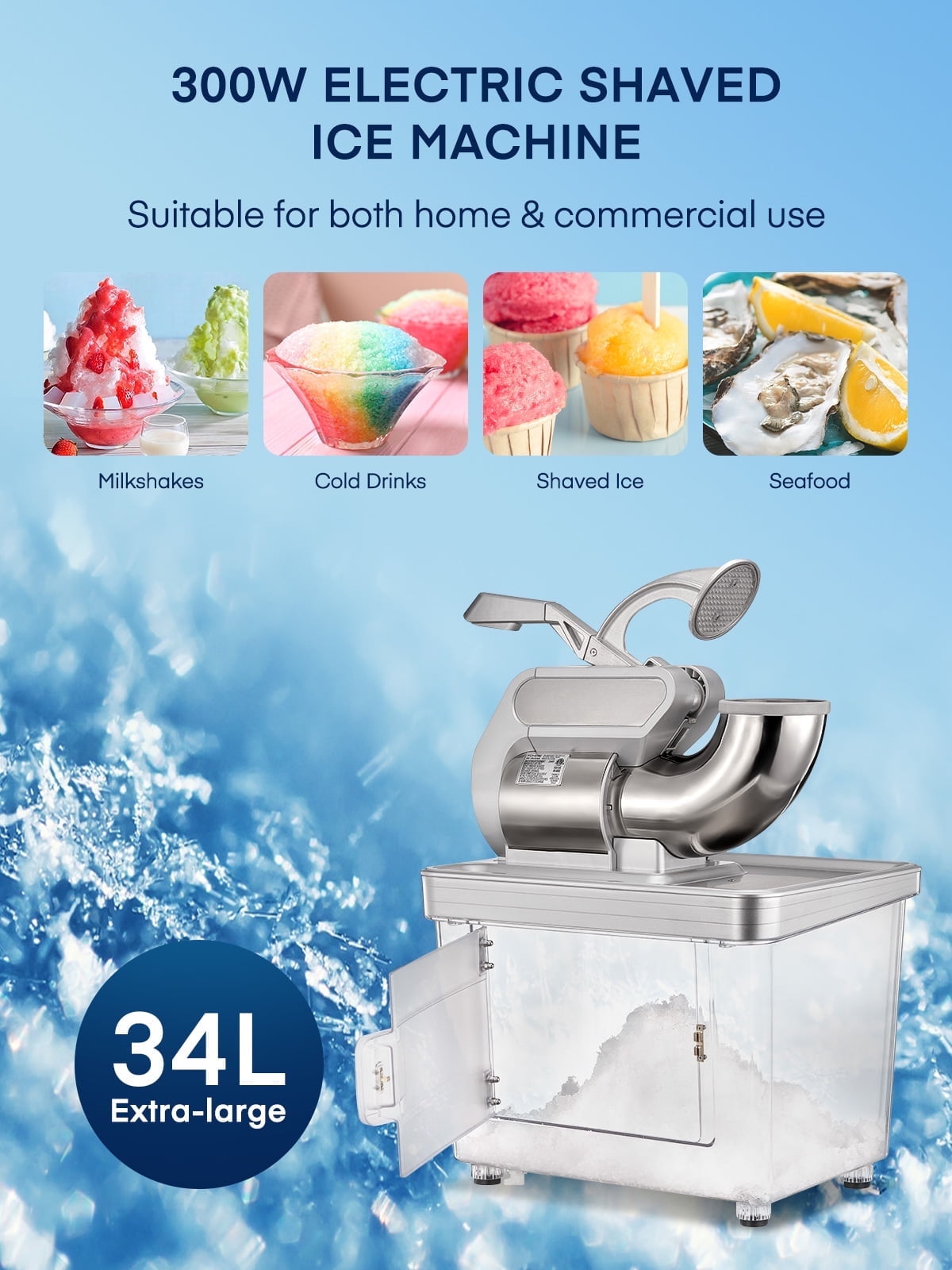 Ice Crusher 660LBS/H, 300W Electric Snow Cone Machine with Dual Blades ...