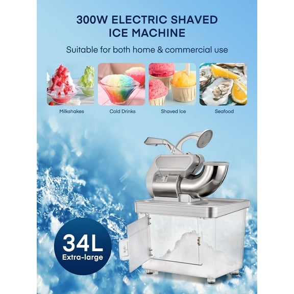 Commercial Ice Crusher 110V - 440LBS/H Electric Snow Cone Machine, 9 ...