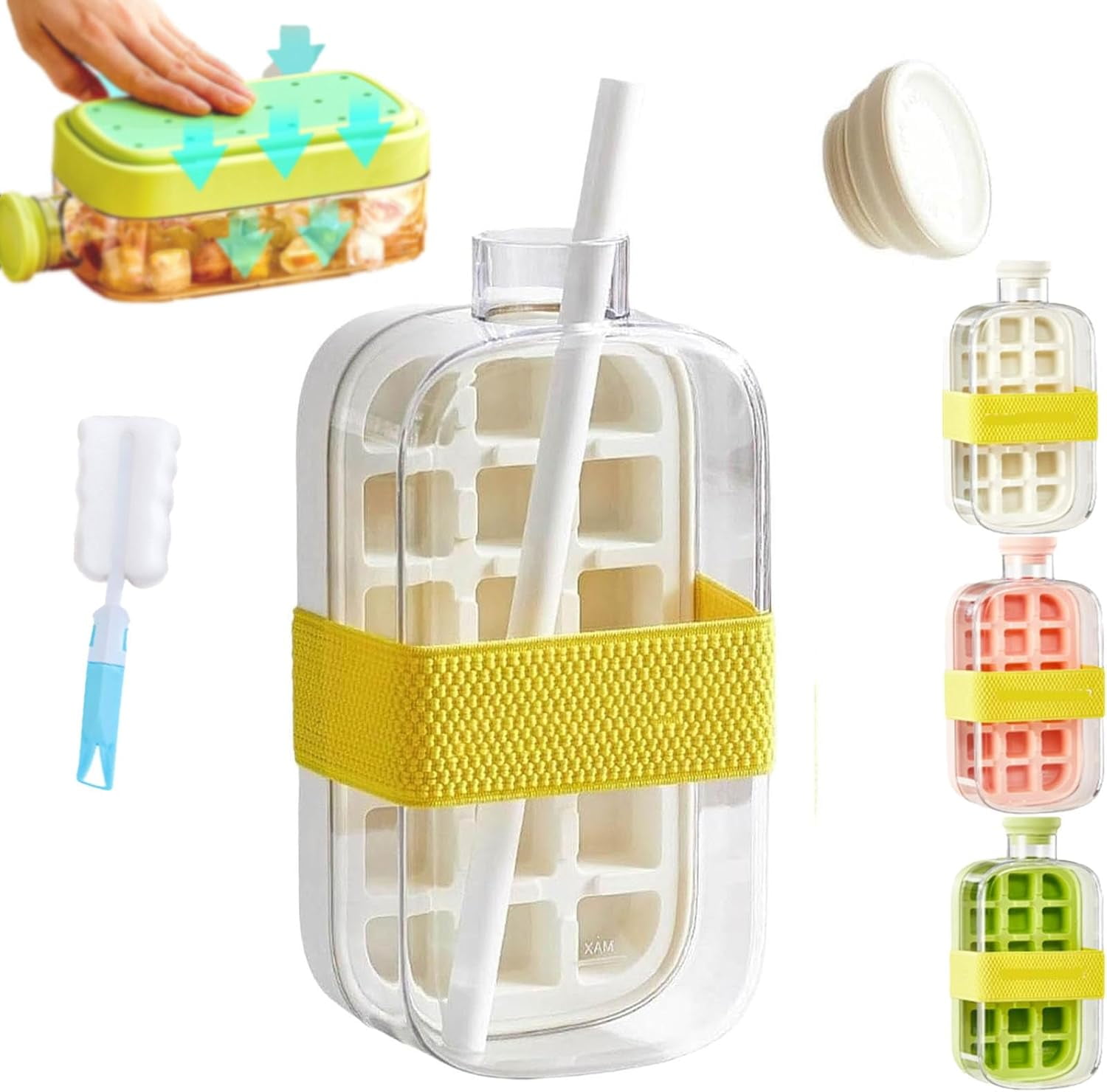 Ice Cube Bottle, 2 in 1 Touch-Free Ice Cube Tray Water Bottle, Ice ...