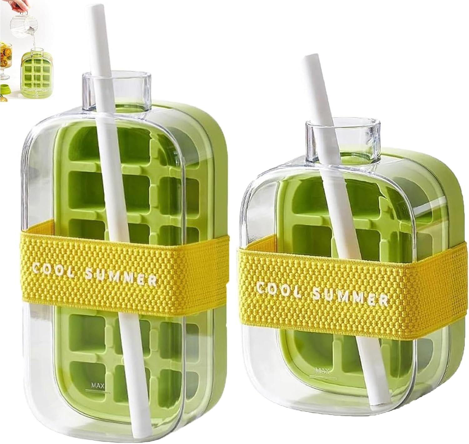 Ice Cube Bottle, 2 in 1 Touch-Free Ice Cube Tray Water Bottle, Ices ...