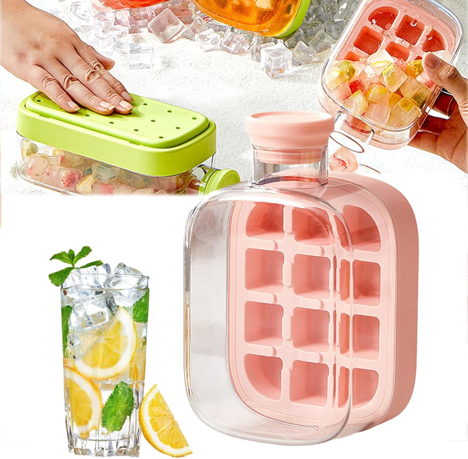 Ice Cube Bottle, 2 in 1 Touch-Free Ice Cube Tray Water Bottle with Lid ...