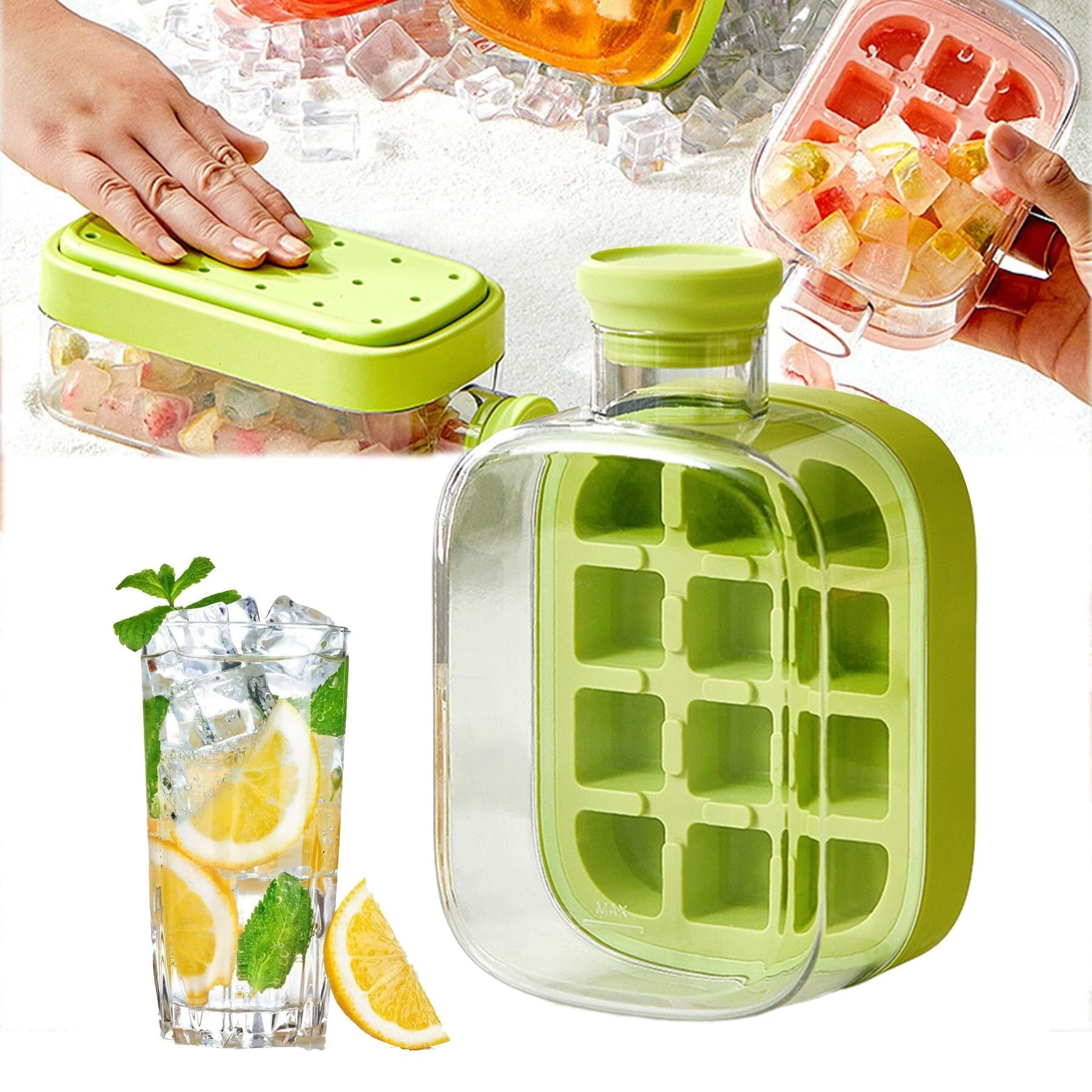 Ice Cube Bottle, 2 in 1 Touch-Free Ice Cube Tray Water Bottle with Lid ...