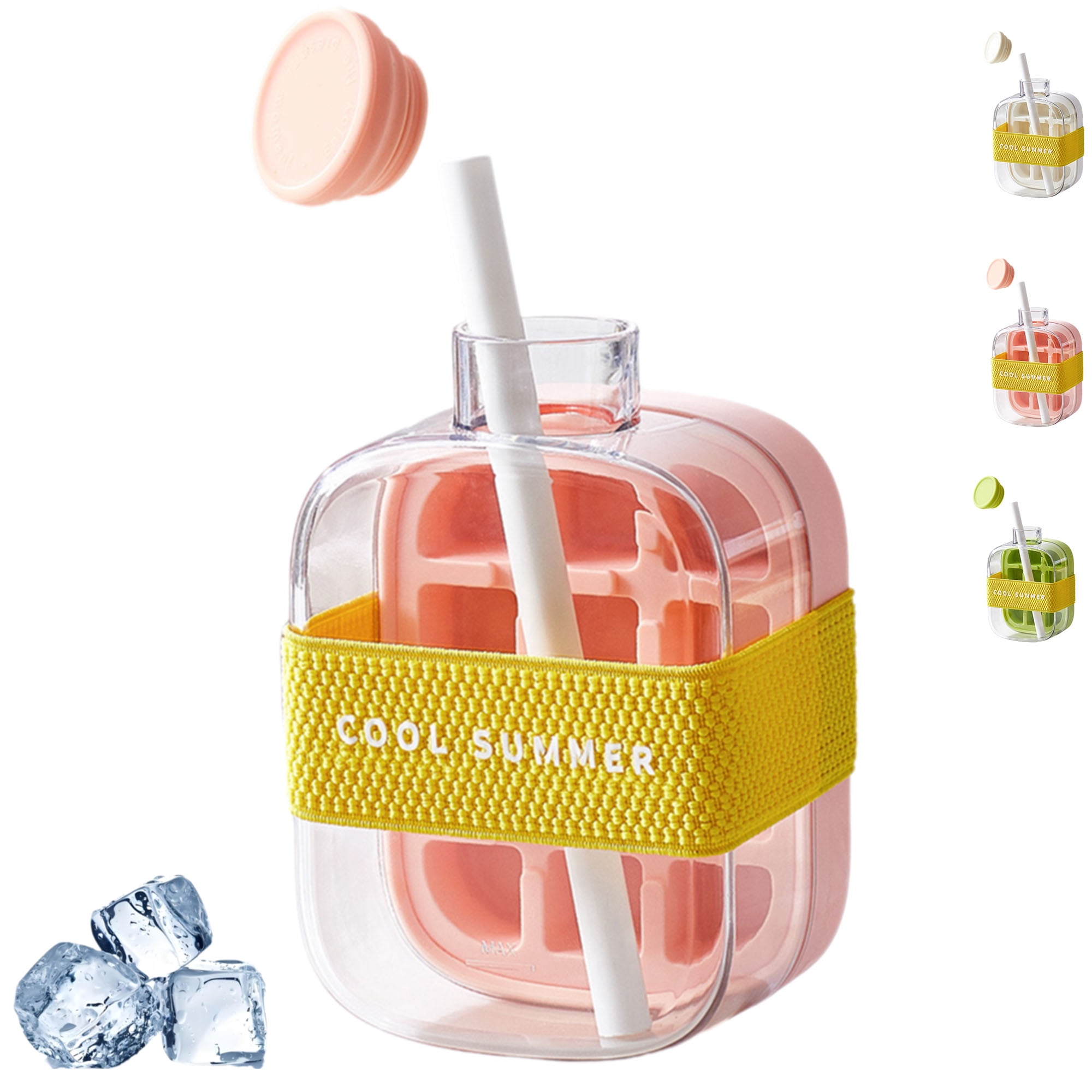 Ice Cube Bottle, 2 in 1 Touch-Free Ice Cube Tray Water Bottle with Lid ...